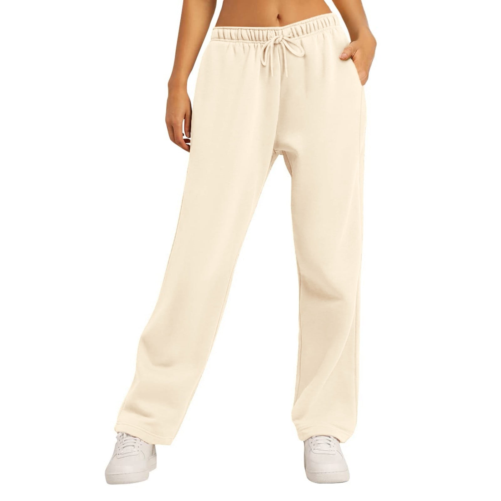 DBAIXID Women's 34" Inseam Tall Cotton Sweatpants with Pockets Beige XL ...
