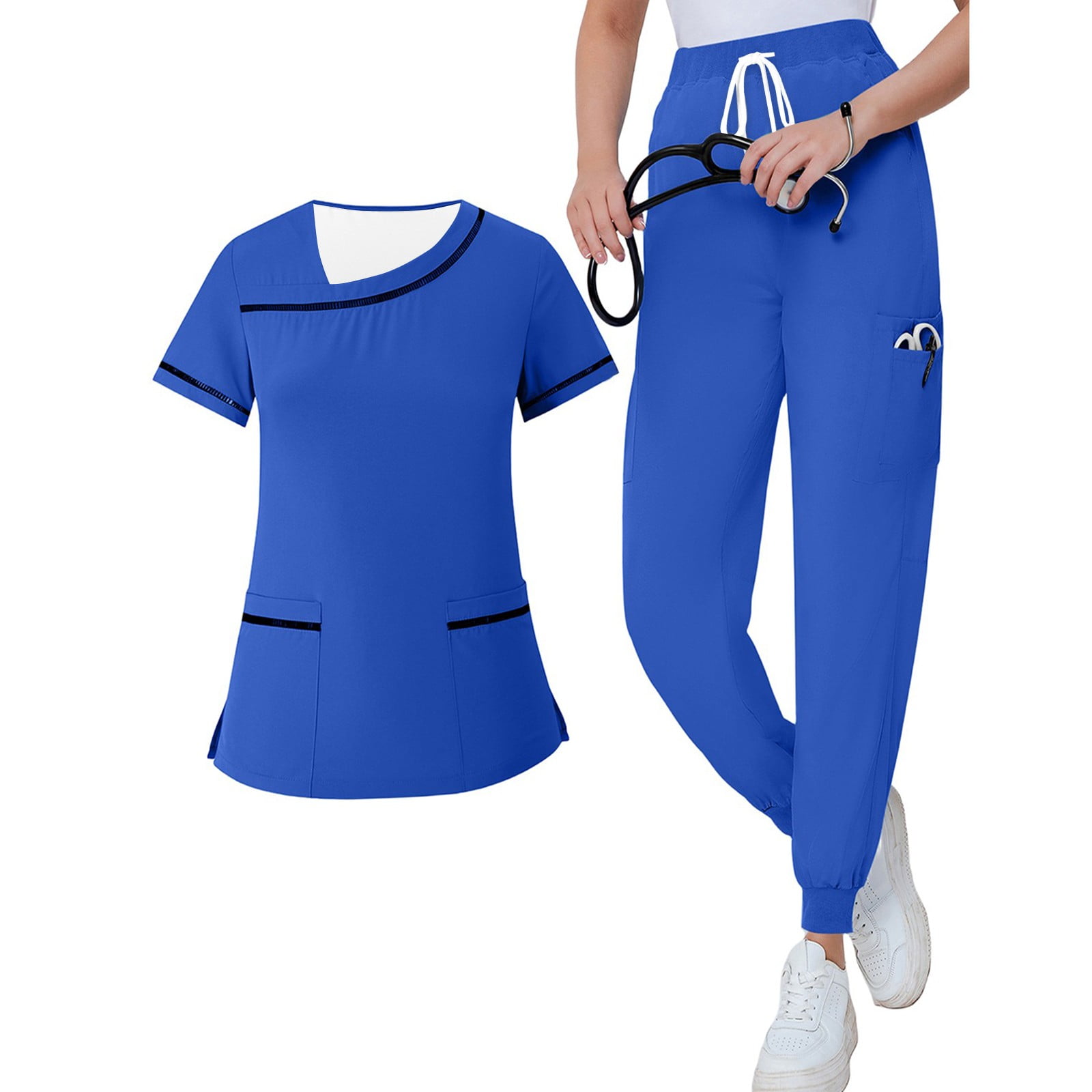 DBAIXID Women's Scrub Set Plus Size Straight Leg V Neck Moisture ...