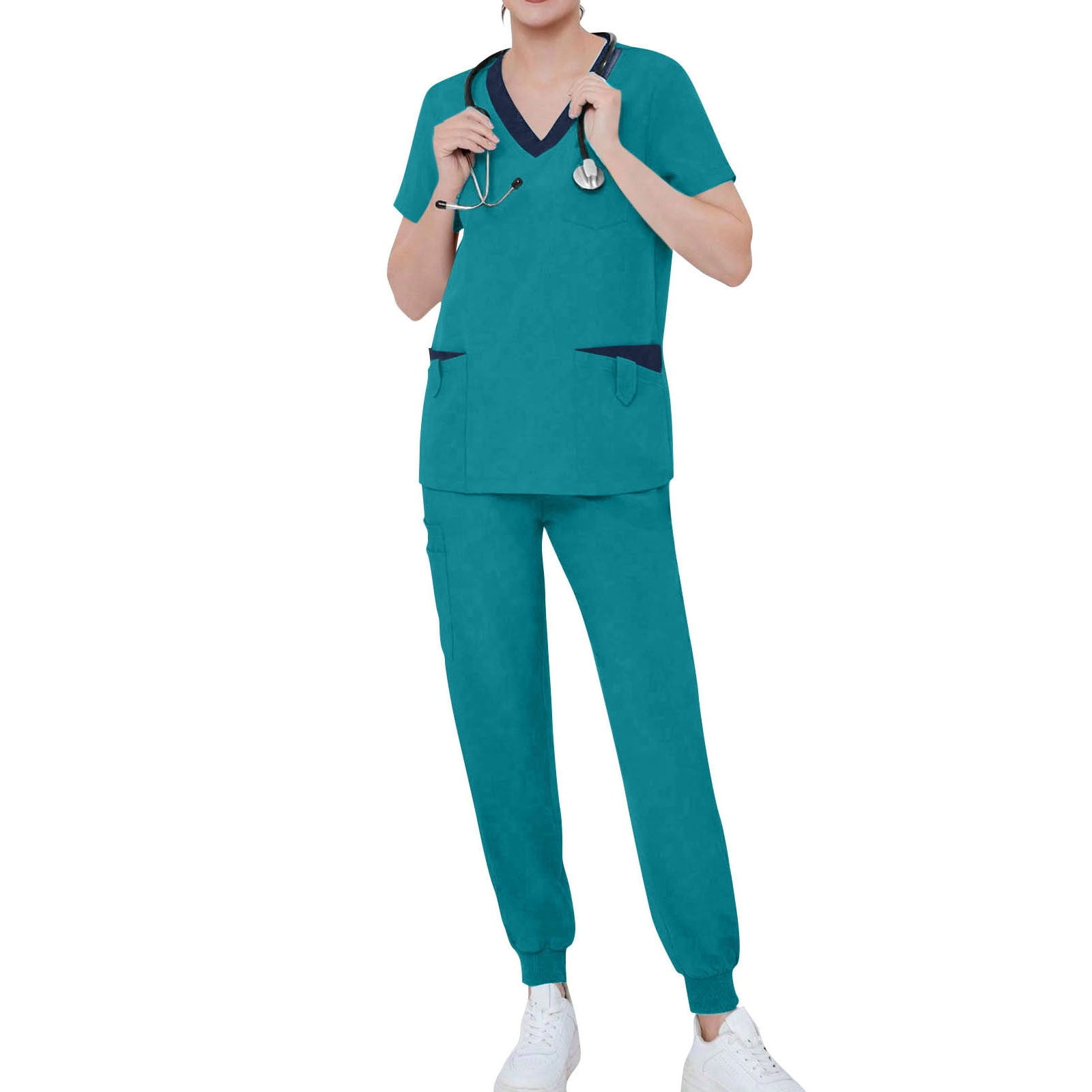 DBAIXID Women's Scrub Set Scrubs and Tall Joggers Petite Solid Color ...