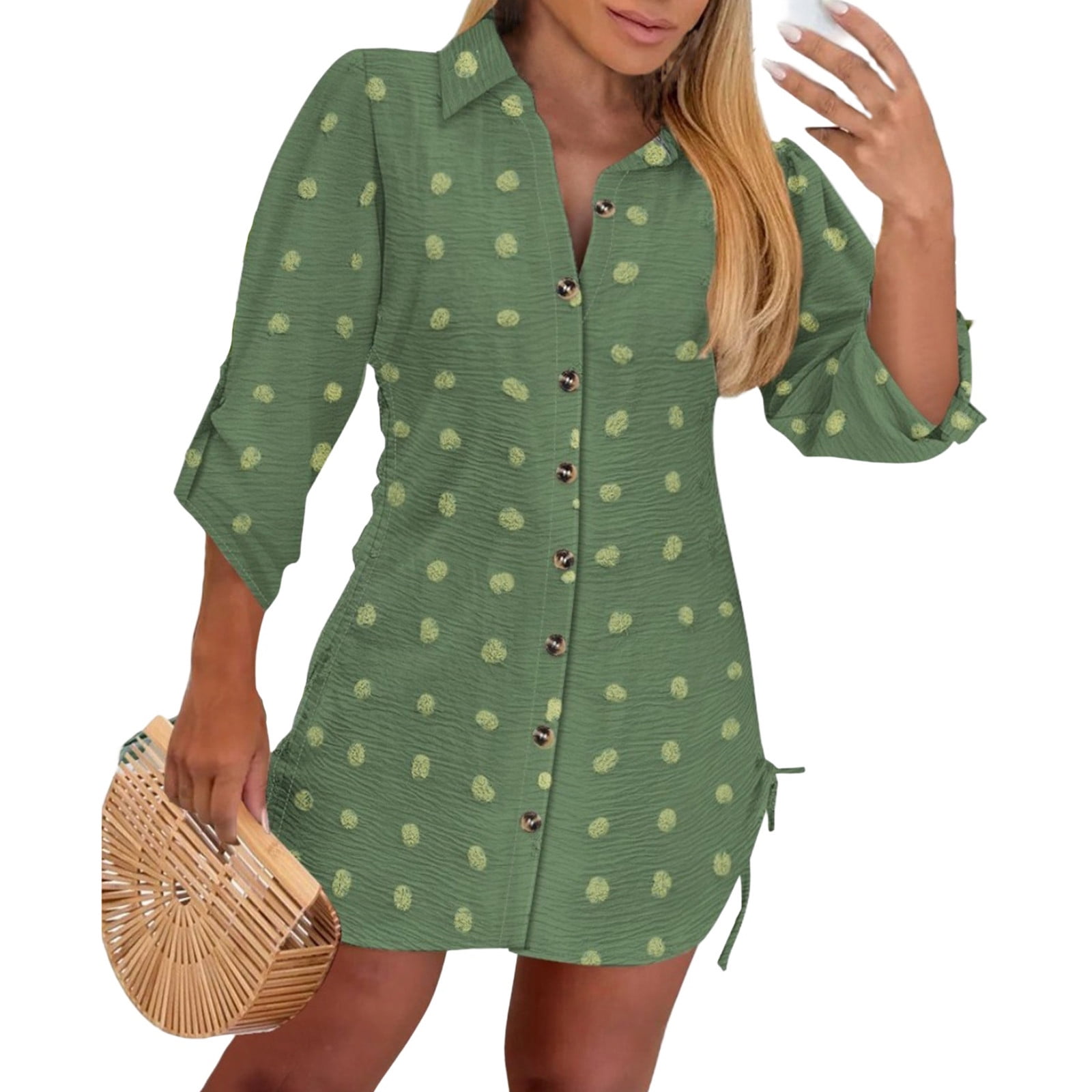 DBAIXID Womens Button Down Shirt Dress 2025 Spring Casual Swiss Dot ...