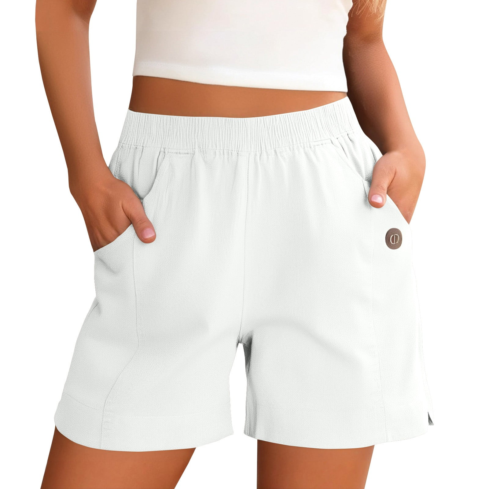 DBAIXID Womens Linen Shorts Plus Size Stretch Summer Workout athletic Basic Bermuda Shorts with ...