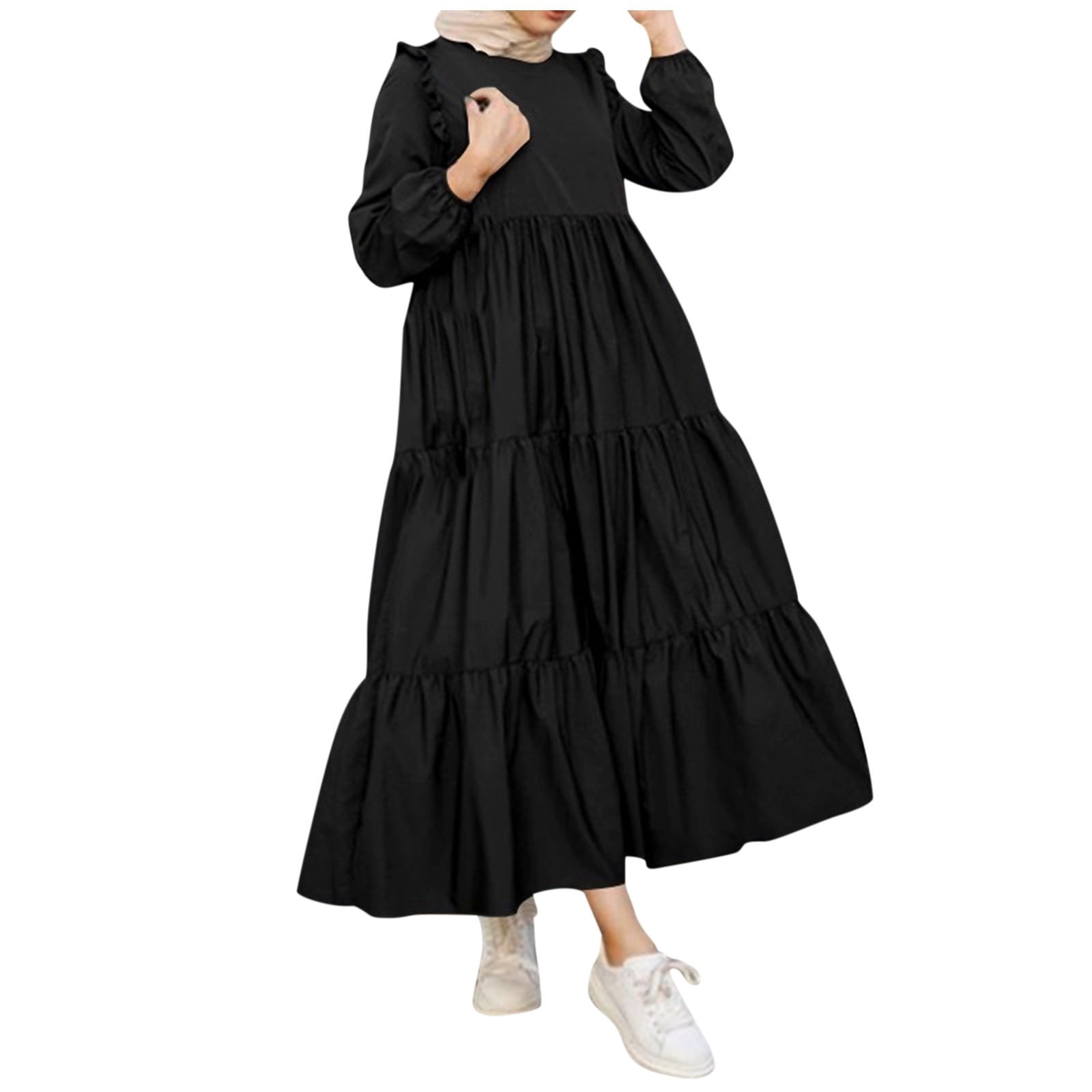 DBAIXID Womens Muslim Dresses Plus Size Abaya Button Down Henley Shirt ...