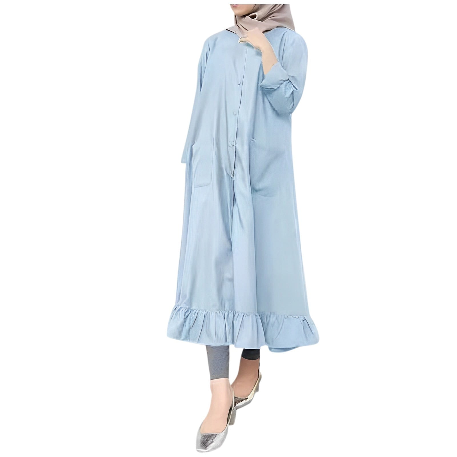 DBAIXID Womens Muslim Dresses Plus Size Abaya Button Down Henley Shirt ...