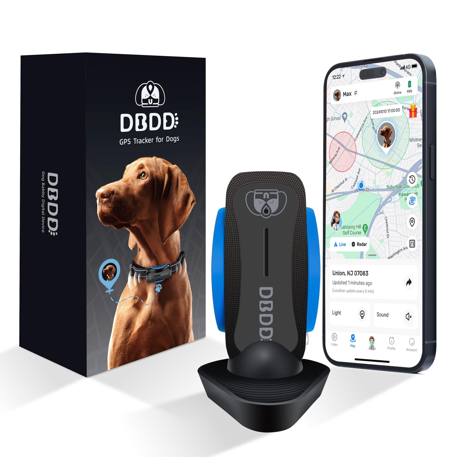 DBDD Dog GPS Tracker, DMF15 Smart Waterproof Tracker with Real-Time ...