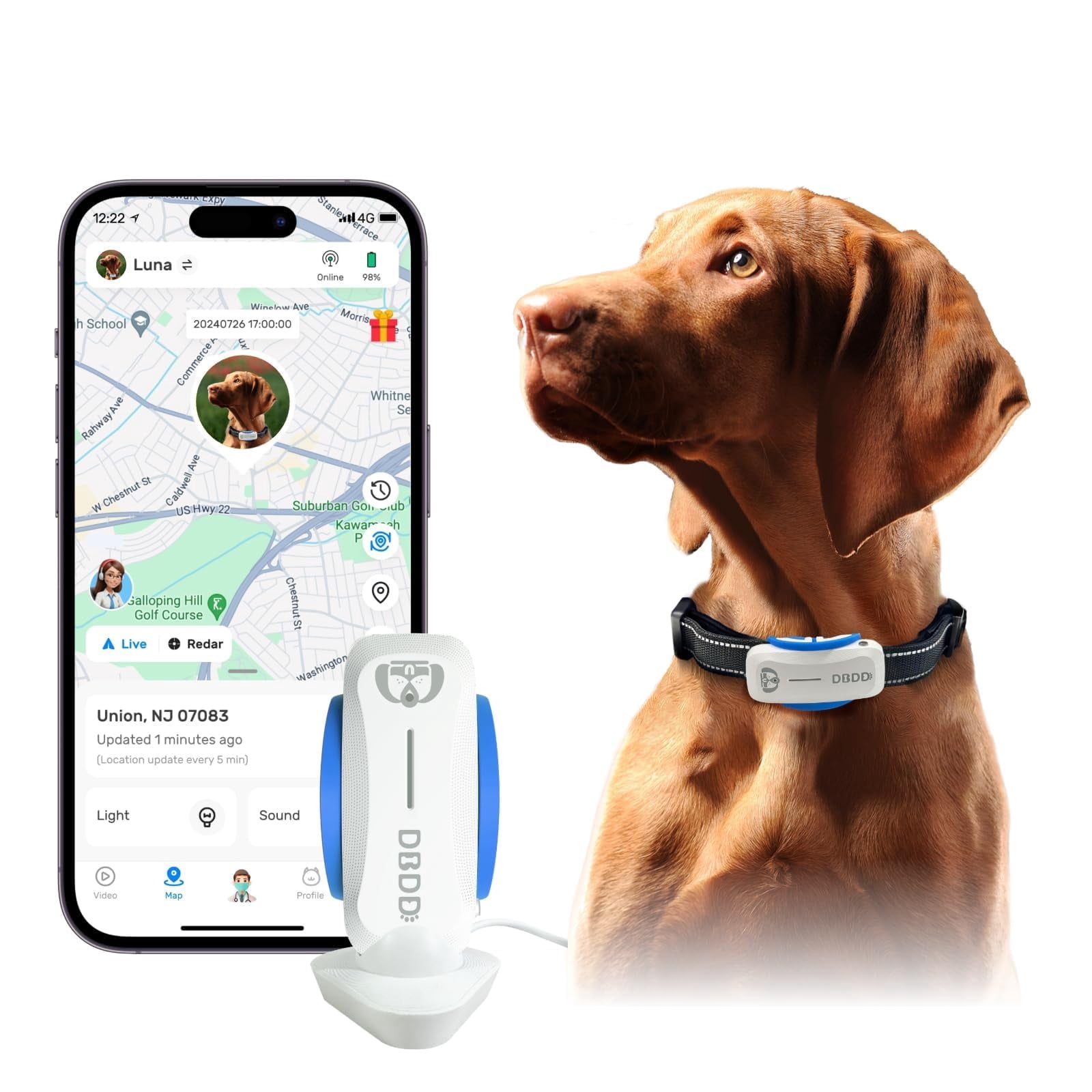 DBDD Dog GPS Tracker, DMF15 Smart Waterproof Tracker with Real-Time ...