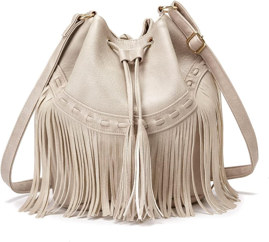 DBDlailai Leather Bucket Bags for Women Crossbody Fringe Purses with ...