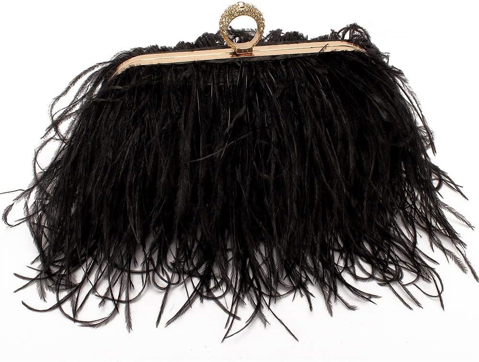 DBDlailai Women Real Natural Ostrich Feather Evening Bags Purses Clutch ...