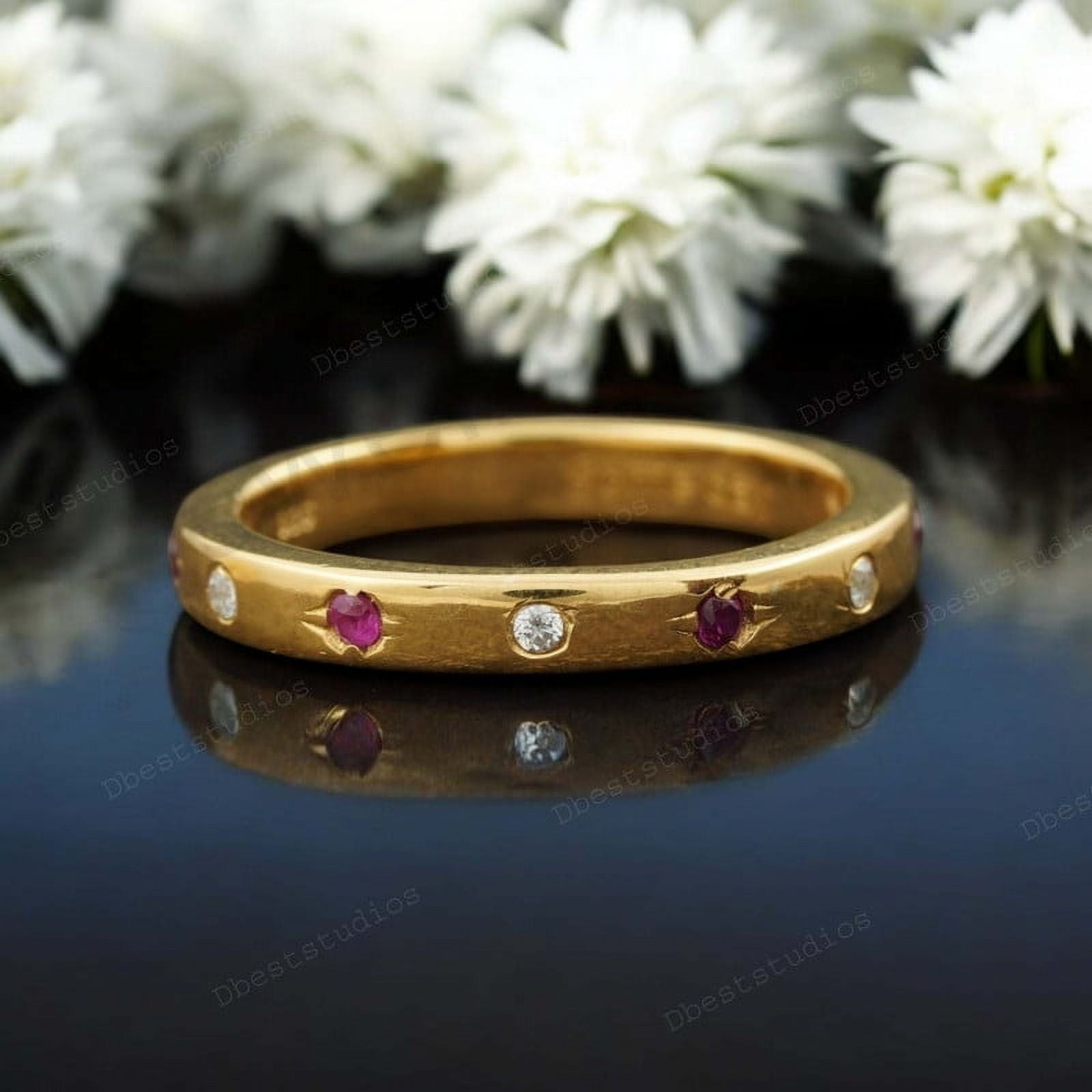 DBESTSTUDIOS 2 MM / CT Pink Ruby Women Matching Gold Band Diamond ...