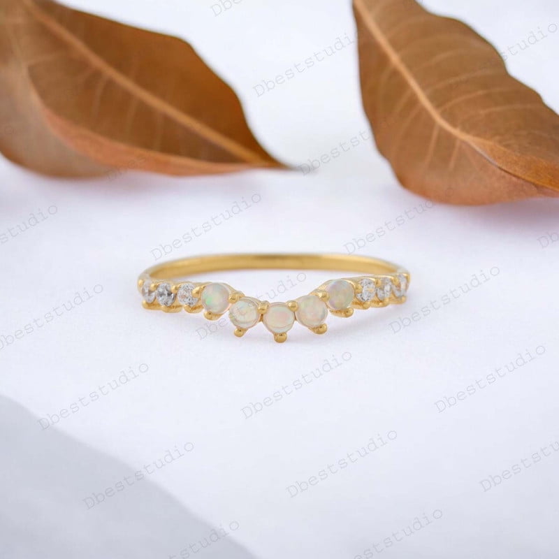 DBESTSTUDIOS 2MM / 0.5 Ct Fire Opal Wedding Band Bridal Matching Gold ...