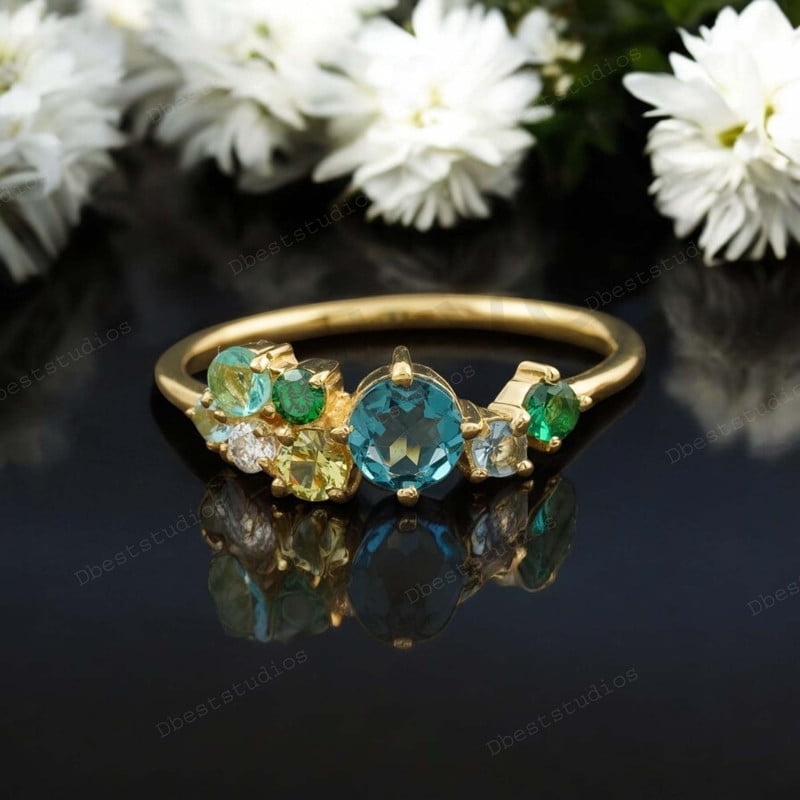 DBESTSTUDIOS 4 MM / 1 CT Teal Sapphire Women Engagemenrt Ring Multi ...