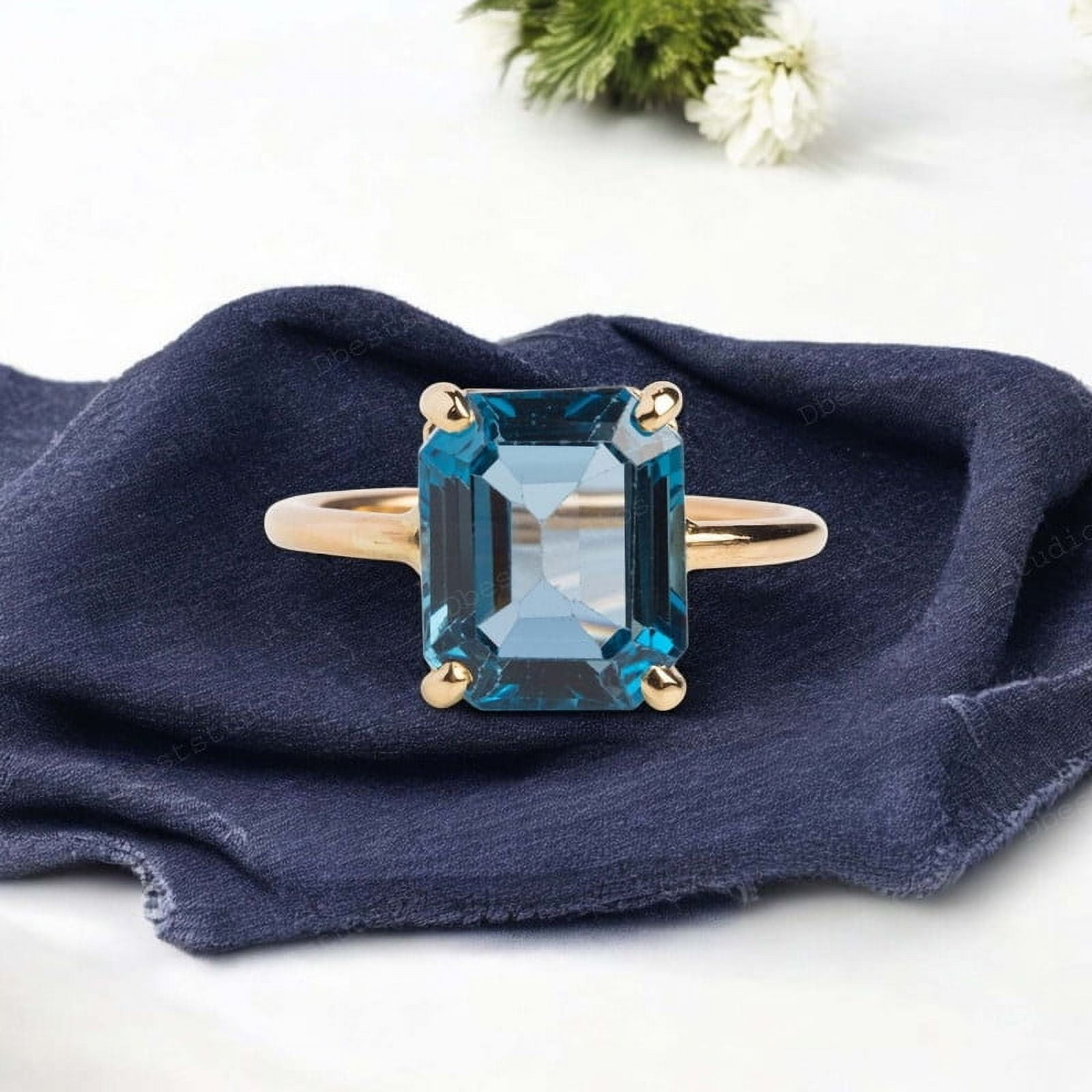 DBESTSTUDIOS 11x9 MM / Emerald Cut Blue Topaz Solitaire Ring Women Wedding Stacking Ring Bridal ...