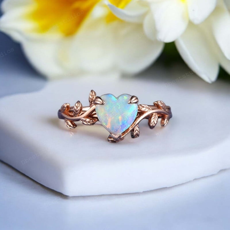 DBESTSTUDIOS 7 MM / 1 CT Fire Opal Twig Branch Ring Women Solitaire ...