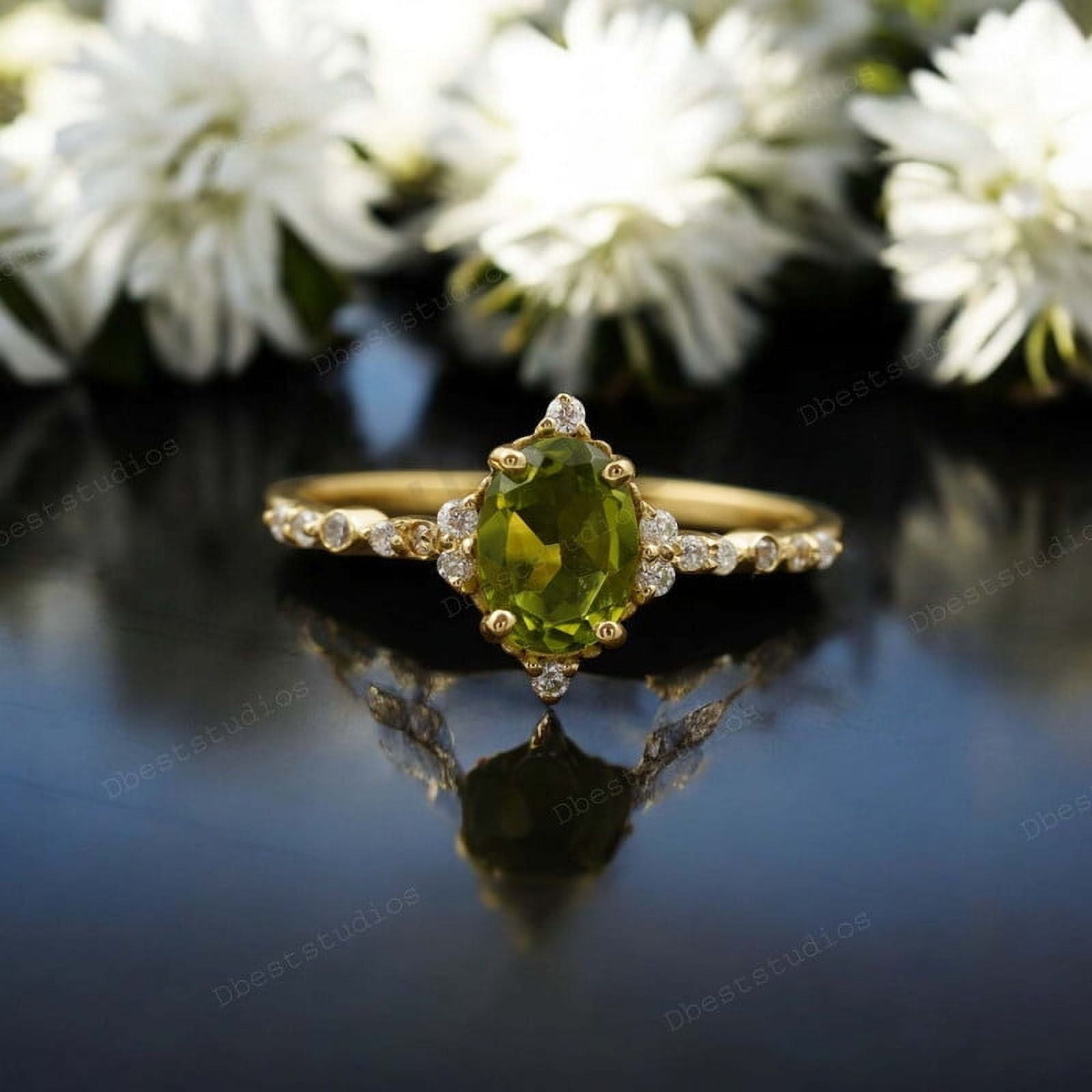 DBESTSTUDIOS 8.6 MM /1.2 CT Oval Cut Peridot Engagement Ring Diamond ...