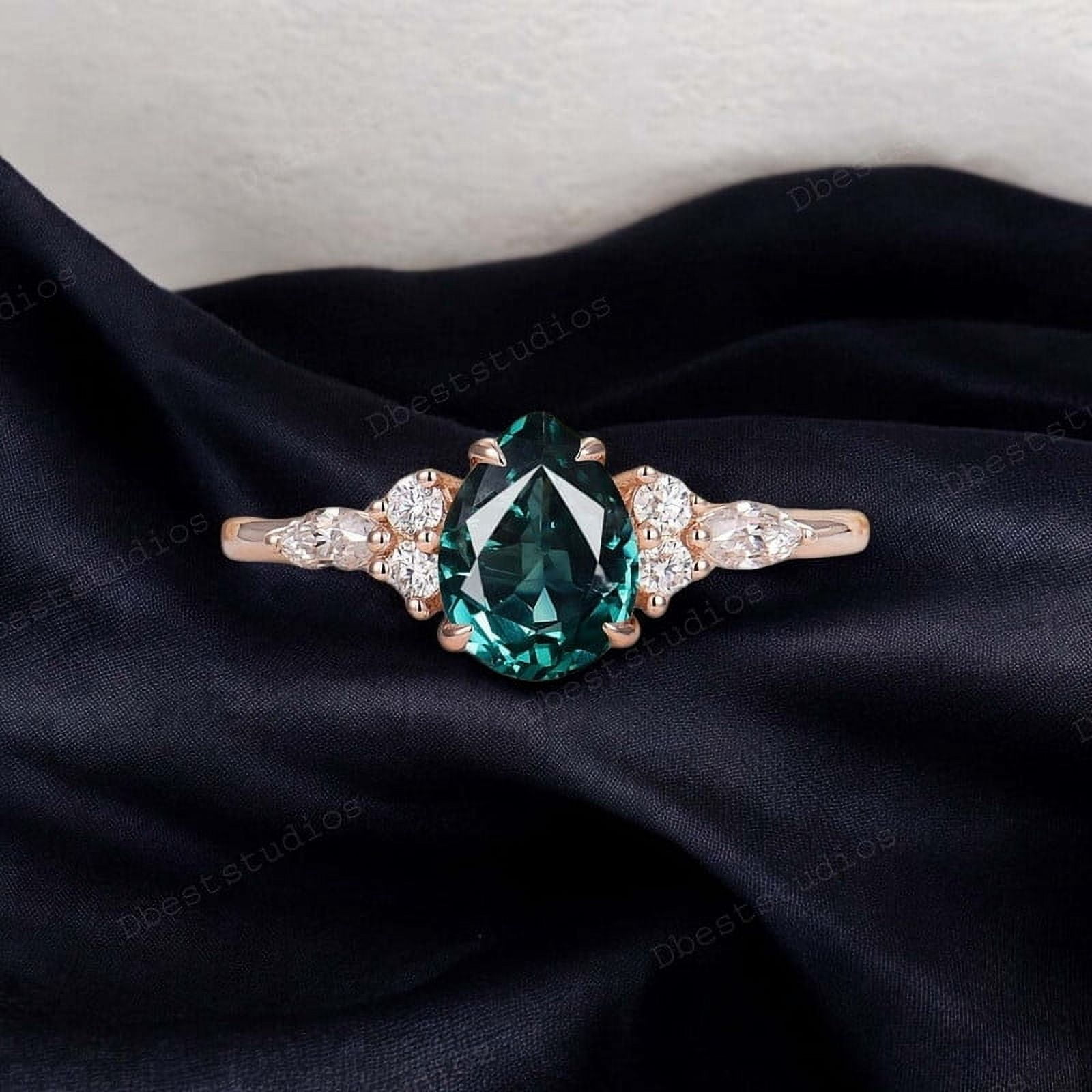 DBESTSTUDIOS 8X6 mm / 2 CT Emerald Cut Water Tourmaline Engagement Ring, Marquise Diamond ...