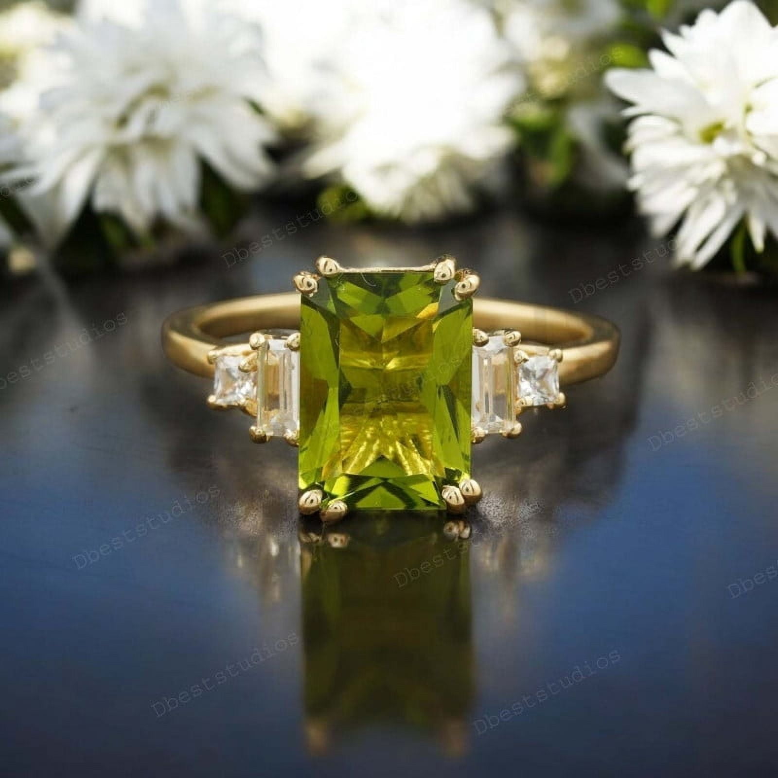 DBESTSTUDIOS 8x6 MM /1.2 CT Emerald Cut Peridot Women Ring Diamond ...