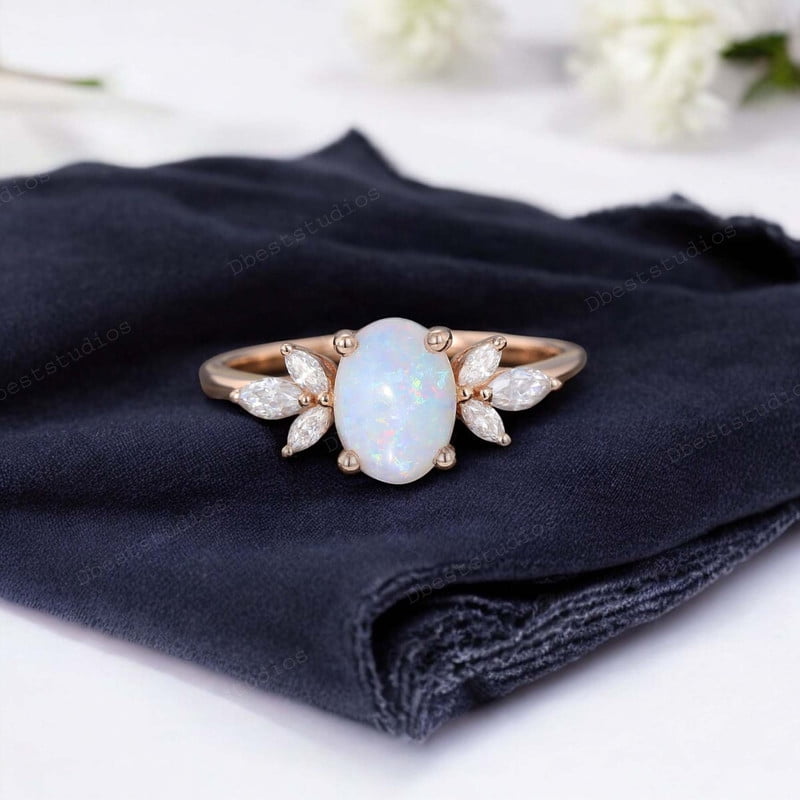 DBESTSTUDIOS 8x6 MM /Oval Cut Fire Opal Engagement Ring Women Diamond ...