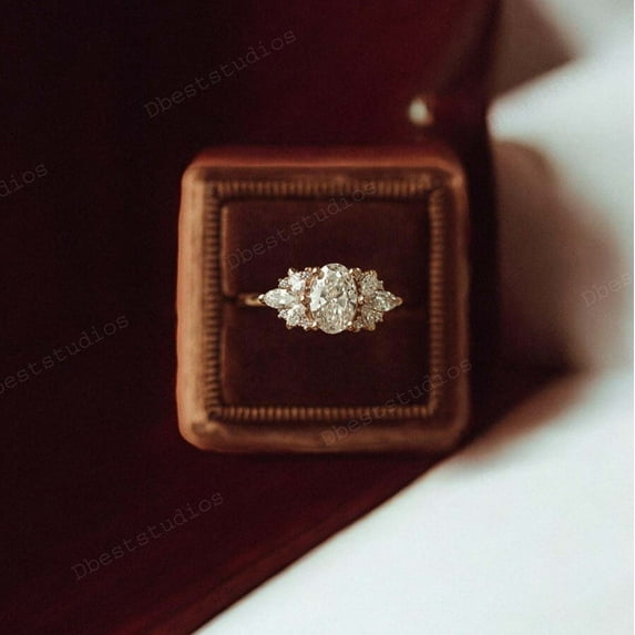 DBESTSTUDIOS 8x6 MM /Oval Cut Moissanite Women Ring Art Deco Bridal ...