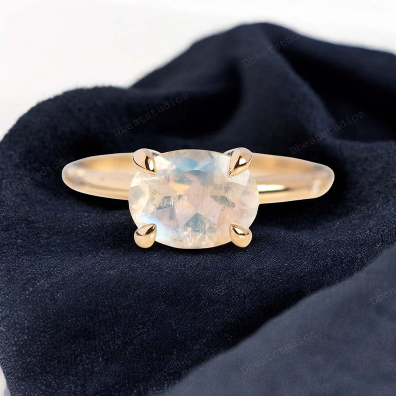 DBESTSTUDIOS 8x6 MM /Oval Cut Natural Moonstone Engagement Ring Women ...