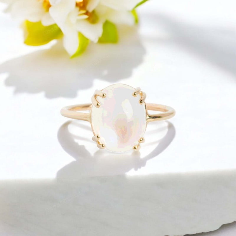 DBESTSTUDIOS 9x5 MM / Natural Moonstone Rainbow Moonstone Ring Gold ...