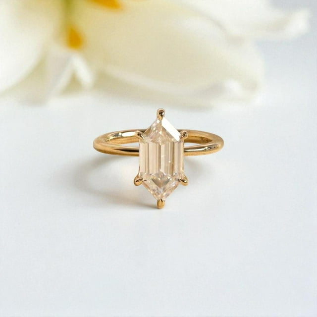 DBESTSTUDIOS Hexagon Moss Agate Wedding Ring / Solitaire Diamond Statement Ring / Birthday Gift ...