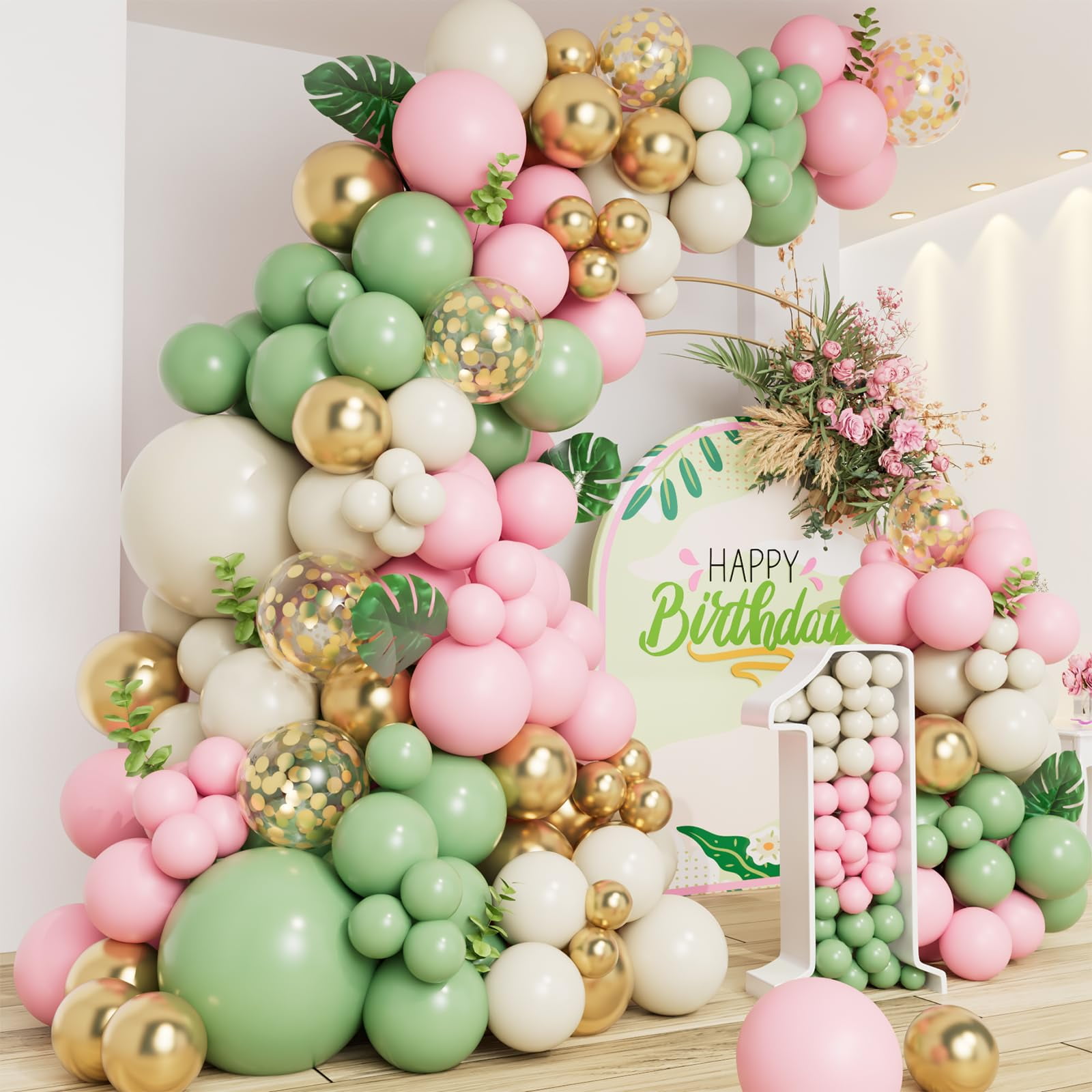 DBKL Sage Pink Green DHF10 Balloon Garland Arch Kit, Different Sizes ...