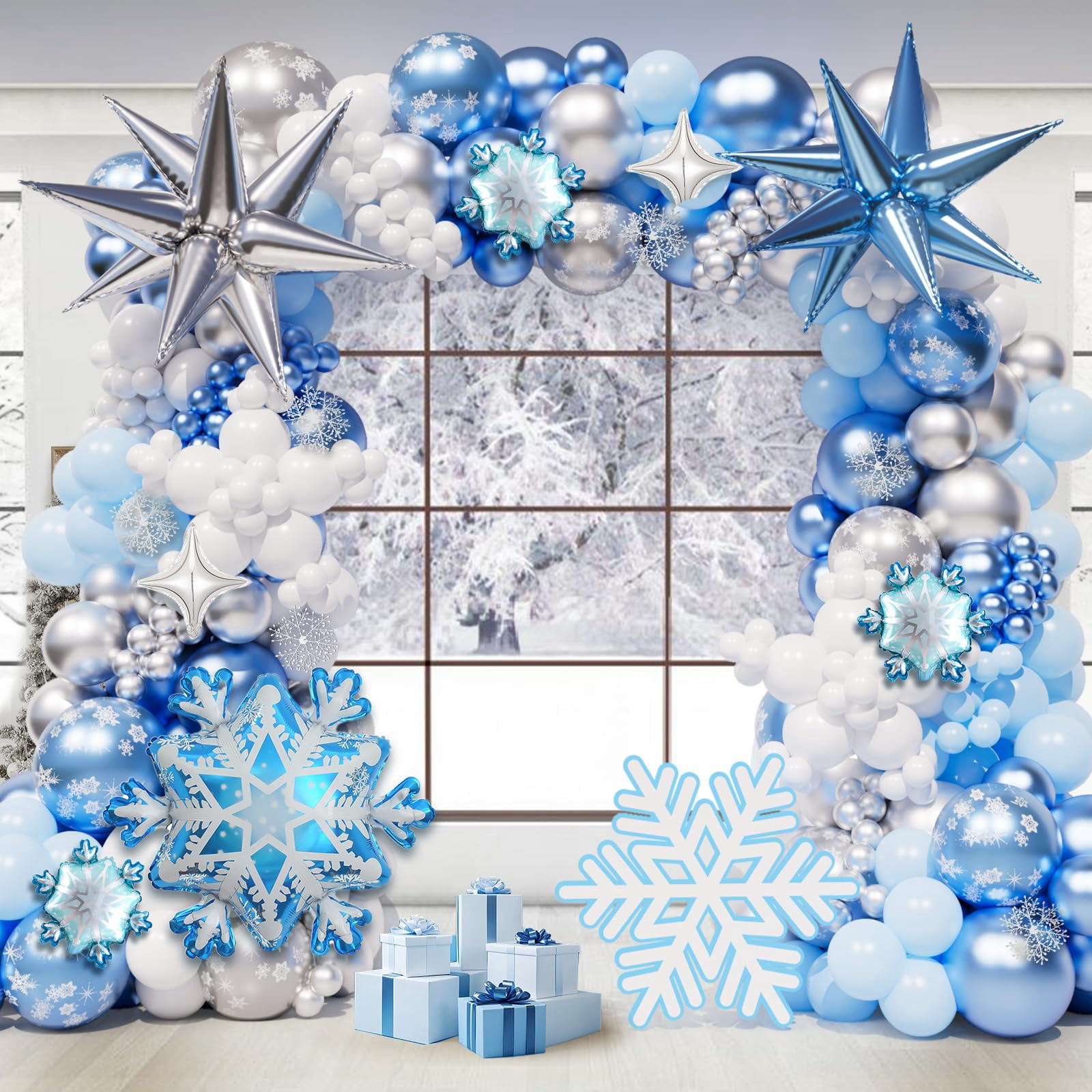 DBKL Snowflake Balloon Garland Arch kit, Blue Snowflake Balloon with ...