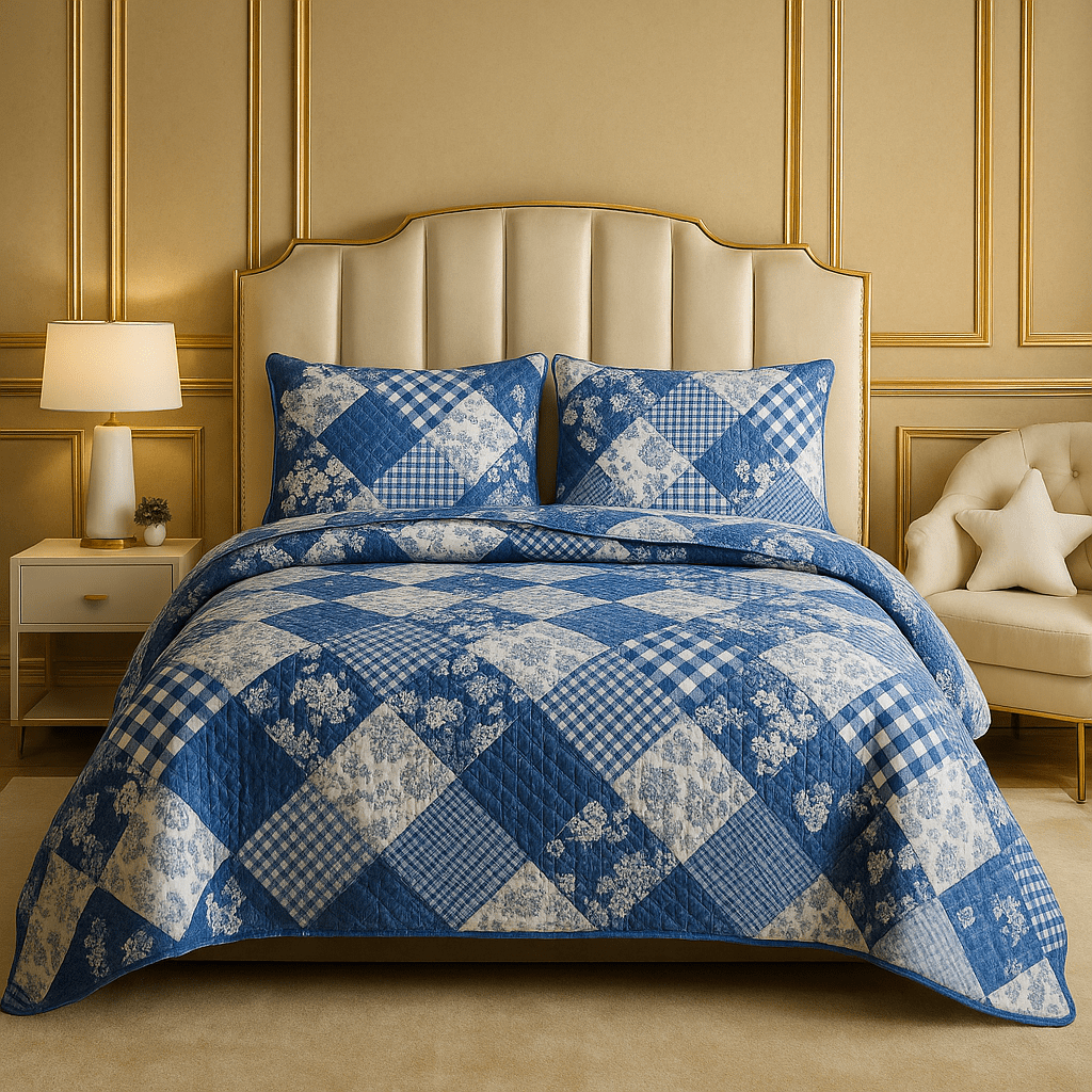 King Size Reversible Cotton Blend 3-Piece Elegant Bedding Quilt Set ...