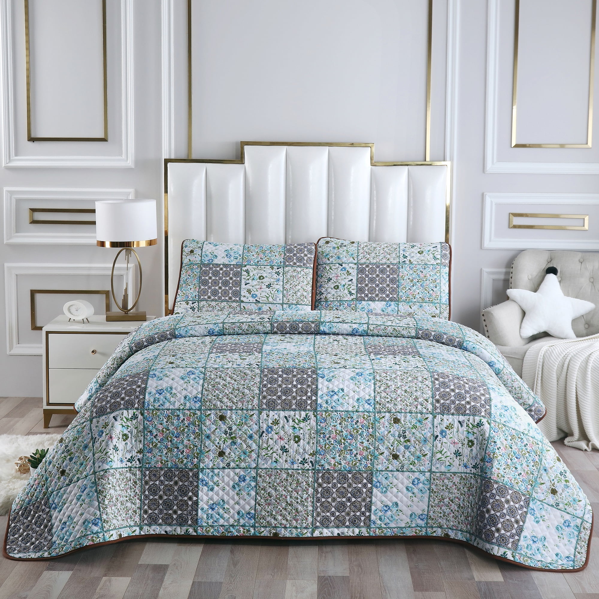 DBOZE King Size Lightweight Cotton Blend 3-Piece Embroidery Quilt Set ...