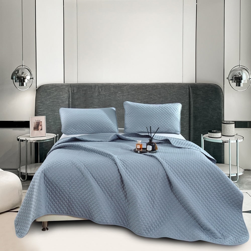 Queen Size Reversible Cotton Blend Bedspread & Coverlet Set, 3-Piece ...