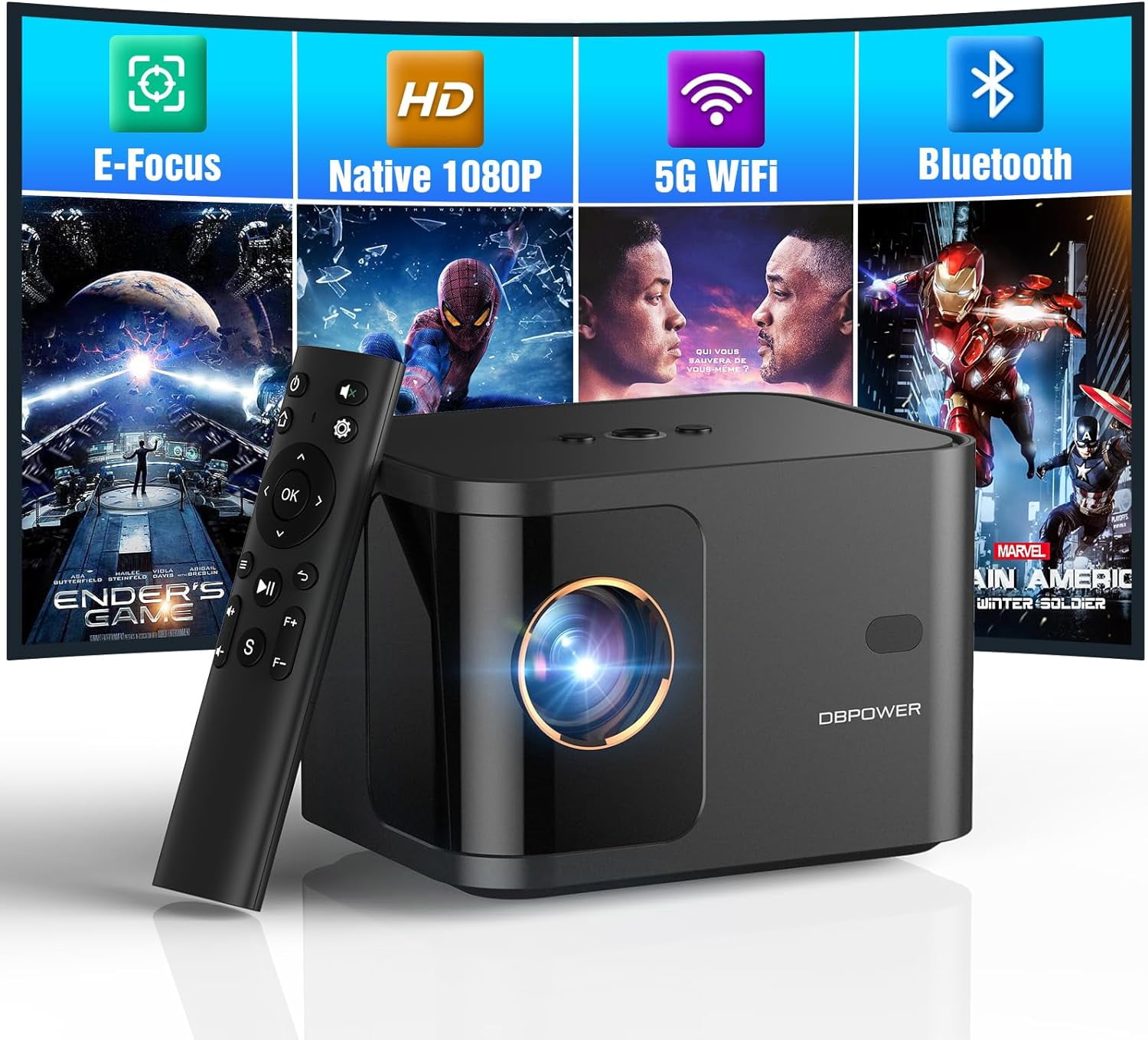 DBPOWER Mini Projector, 300ANSI 5G WiFi Bluetooth Projector, 1080P Full ...