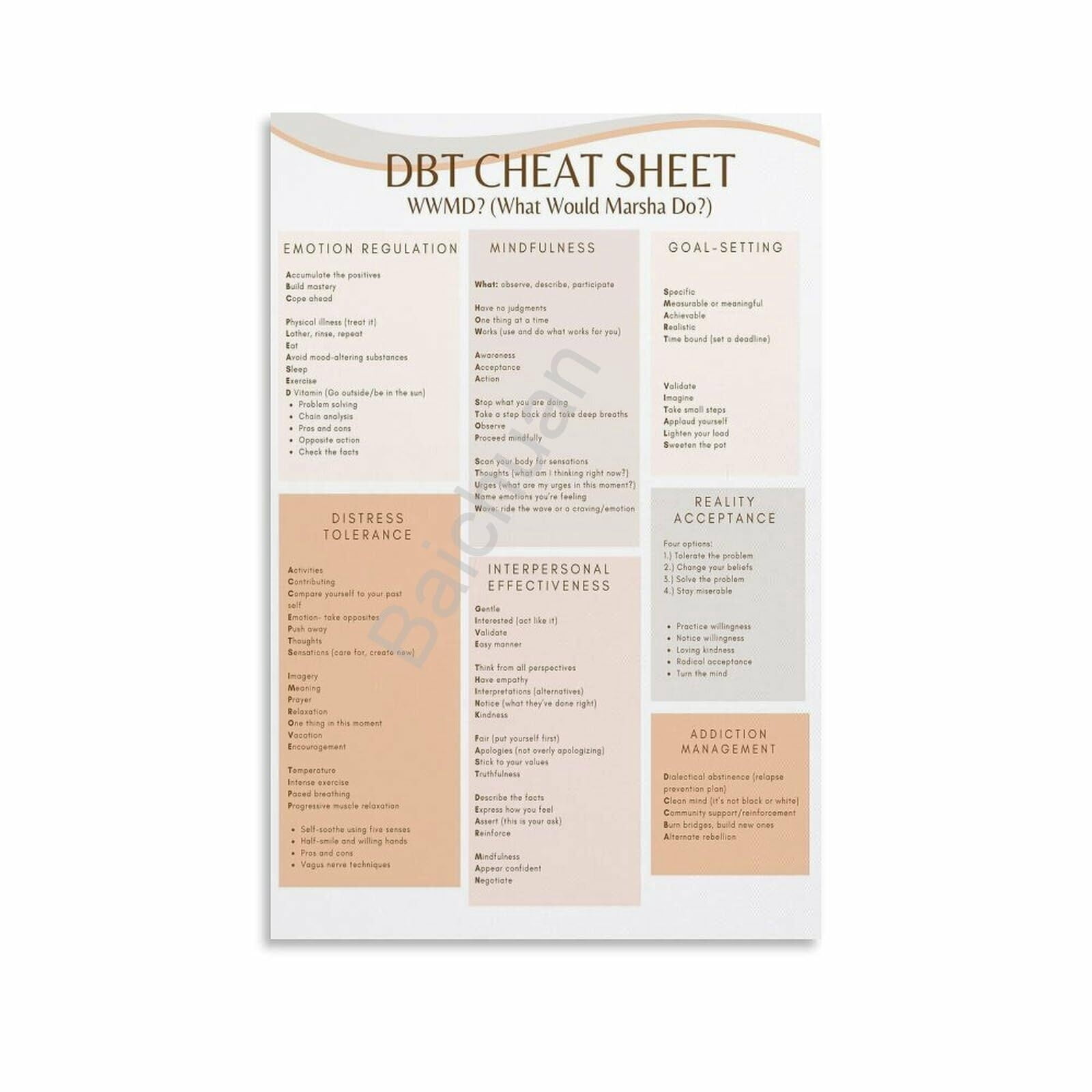 DBT Cheat Sheet Poster Mental Health (7) Canvas Painting Posters And ...