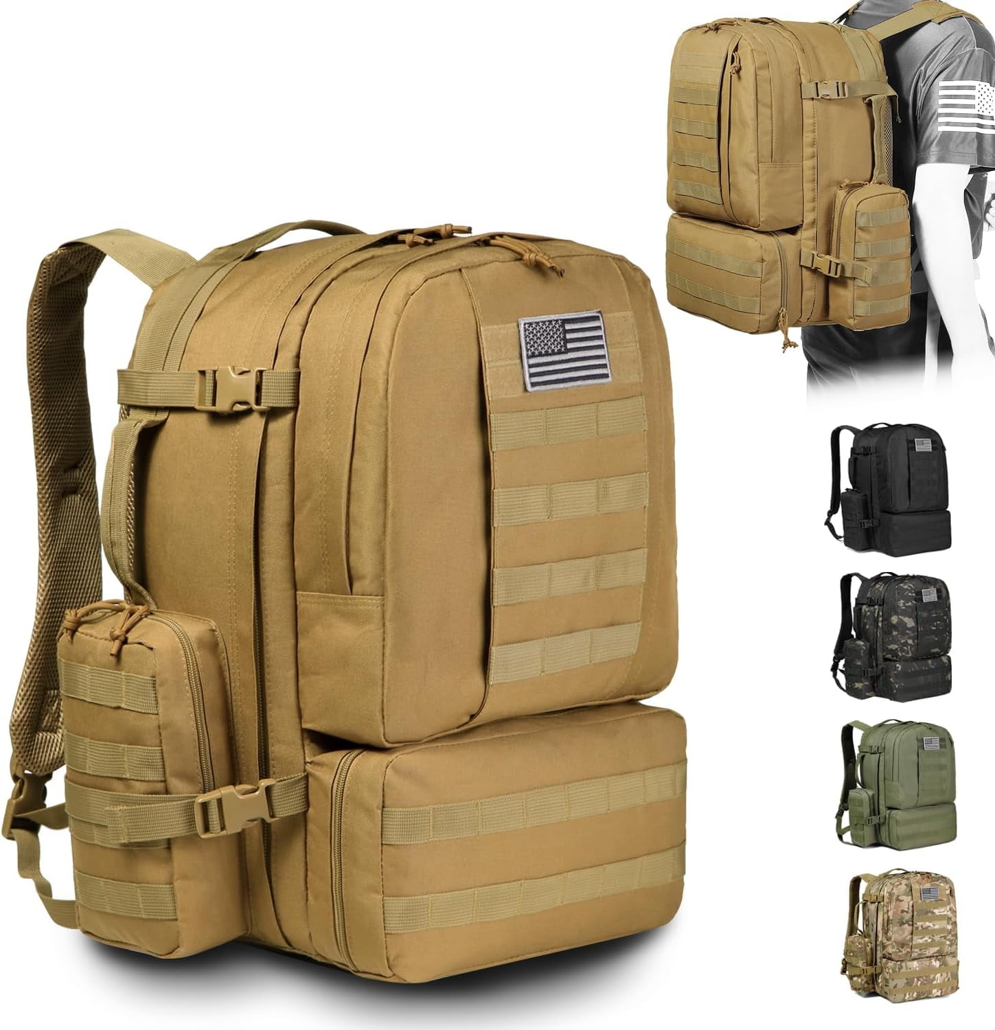 DBTAC Tactical Backpack 50L Large Army 3-DAYS Assault Pack Molle Bag ...