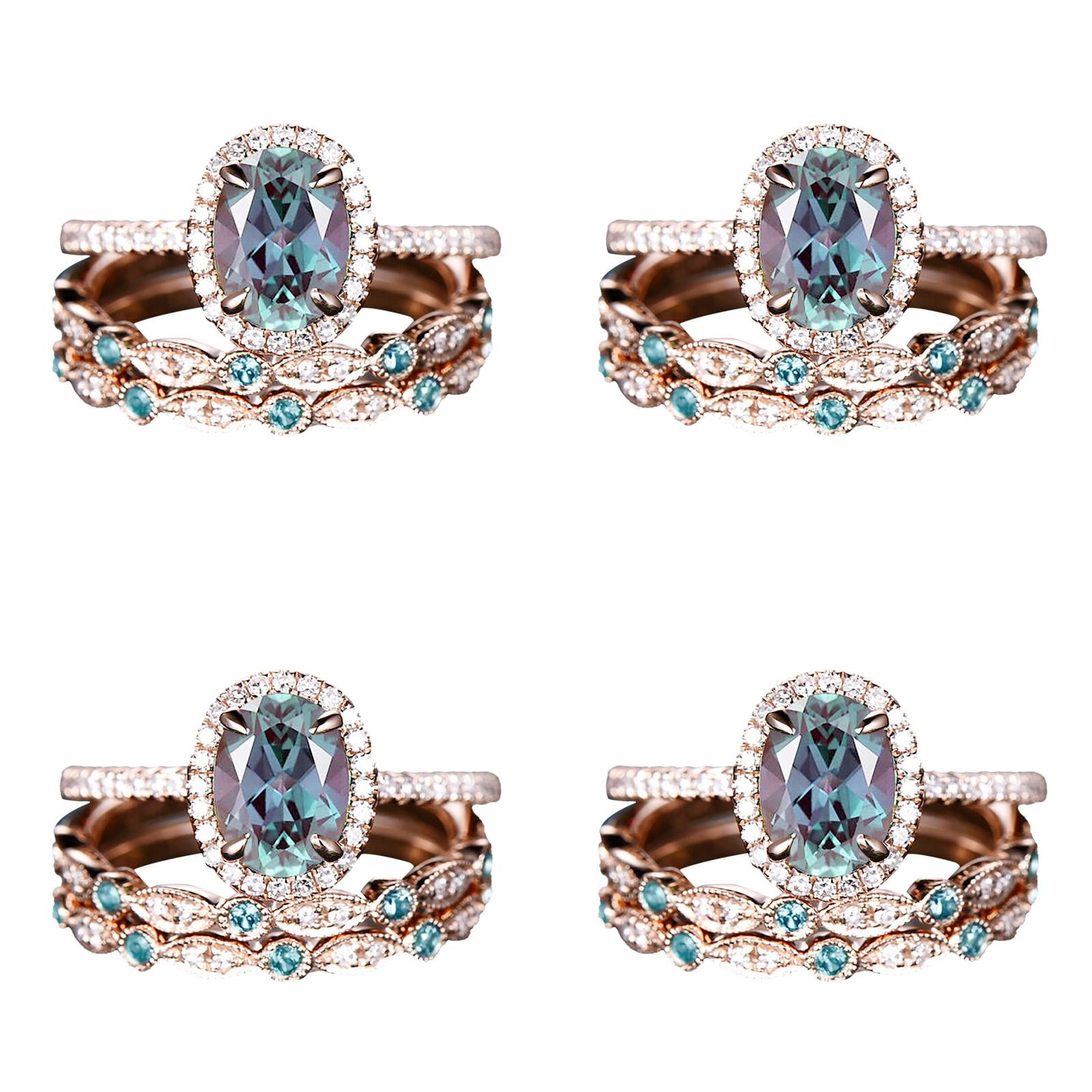 DBYLXMN Cute Rings for Couples 3pcs Vintage Unique Oval Cut Engagement ...