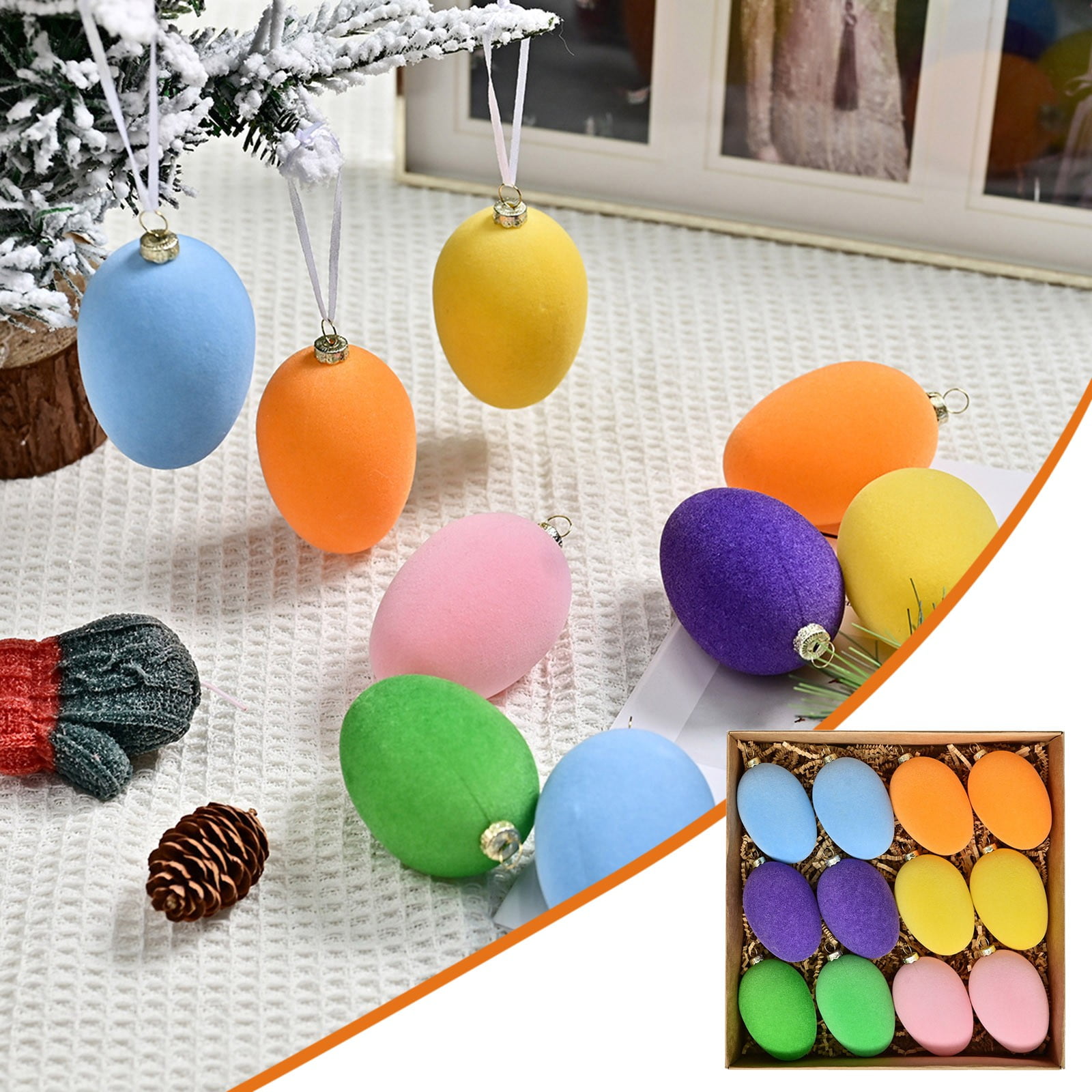 DBYLXMN Easter Egg Set Flocking Egg Flocking Hand Painted Egg Festive ...