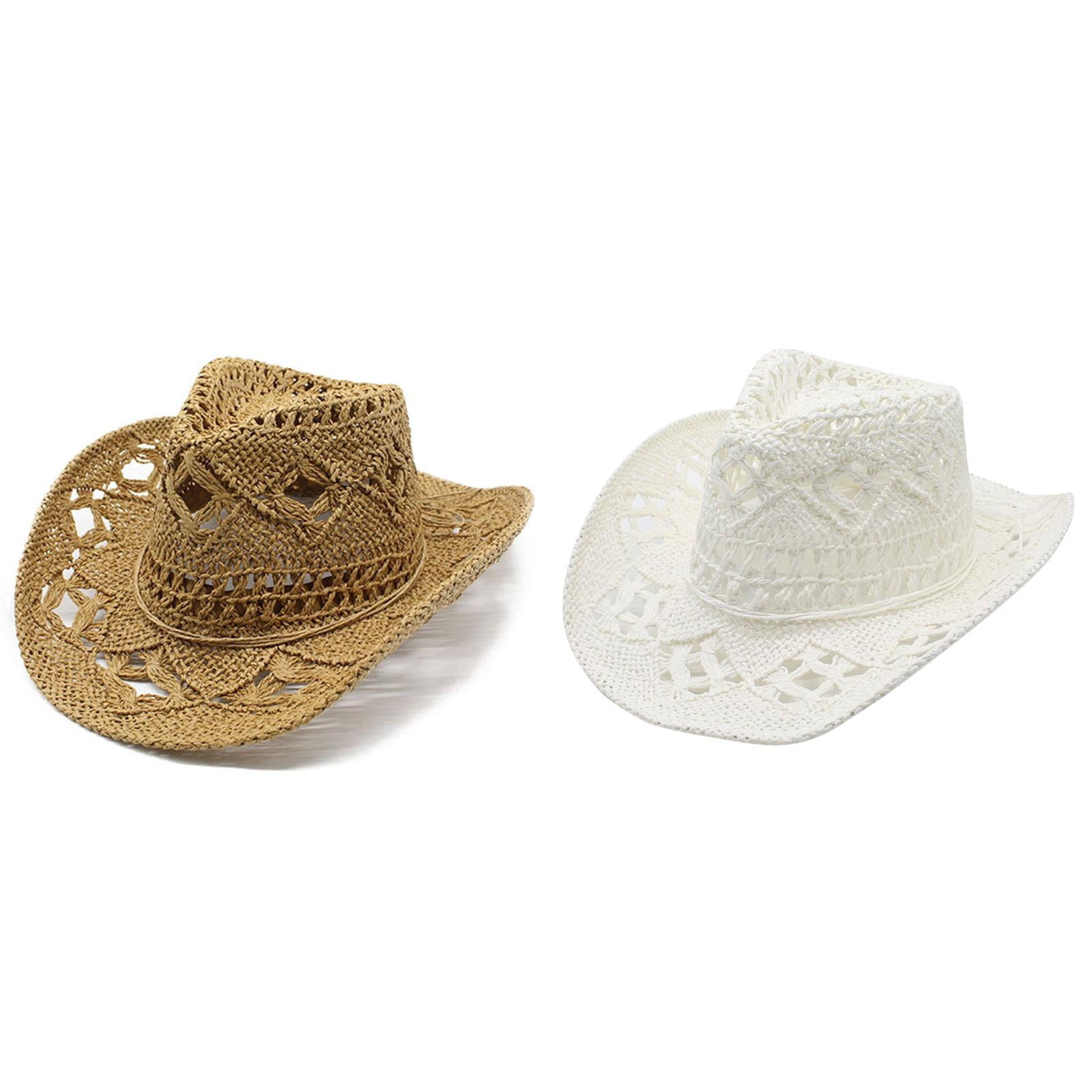 DBYLXMN Women Men Summer Western Cowboy Hat Shapeable Straw Hat ...