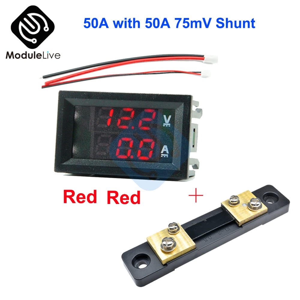 DC 100V 50A Voltmeter Ammeter Blue+Red LED Amp Dual Digital Volt Amp Meter Gauge+50A75mV FL-2 ...