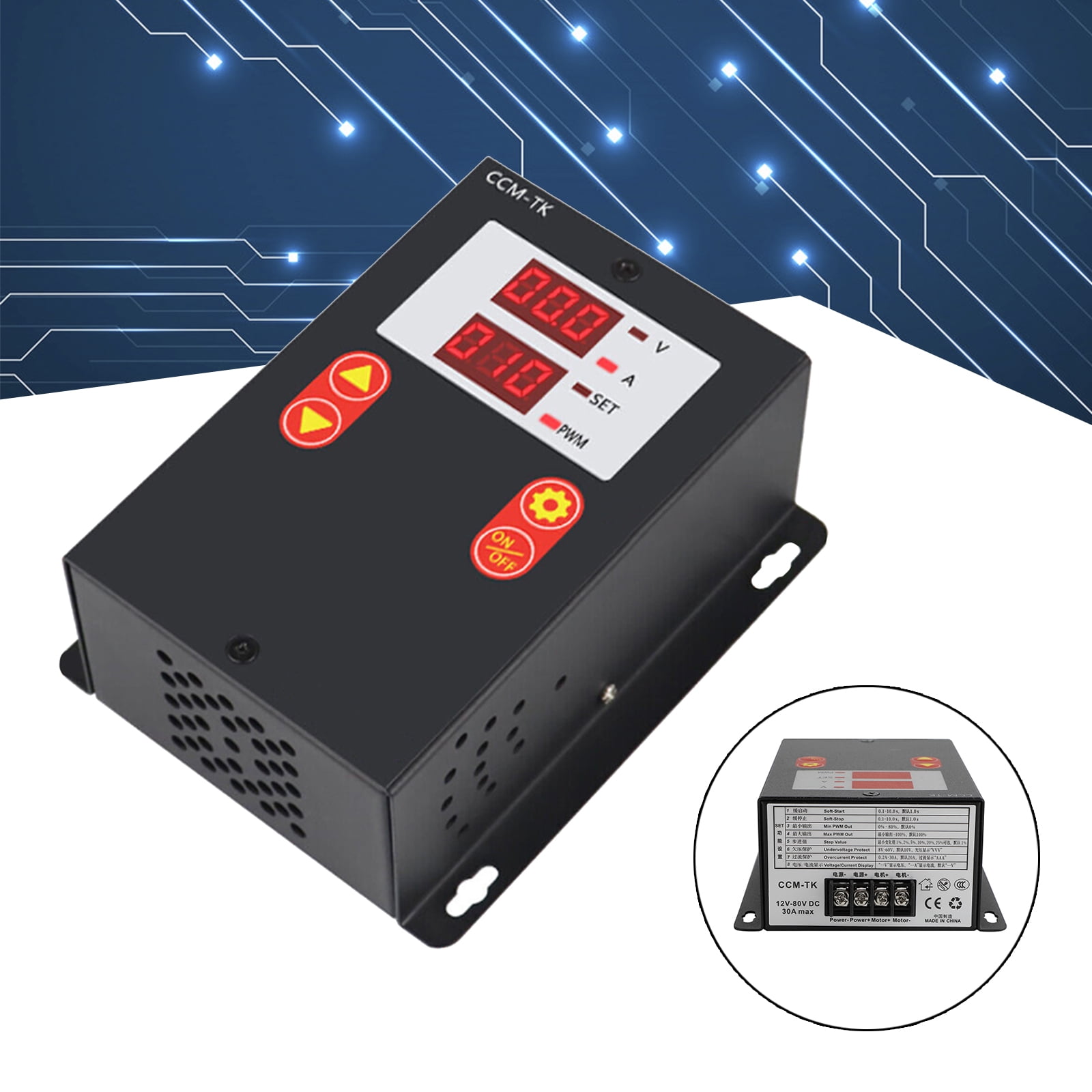 DC 12-80V 30A Digital Display Motor Speed Controller Slow-Start/Stop ...