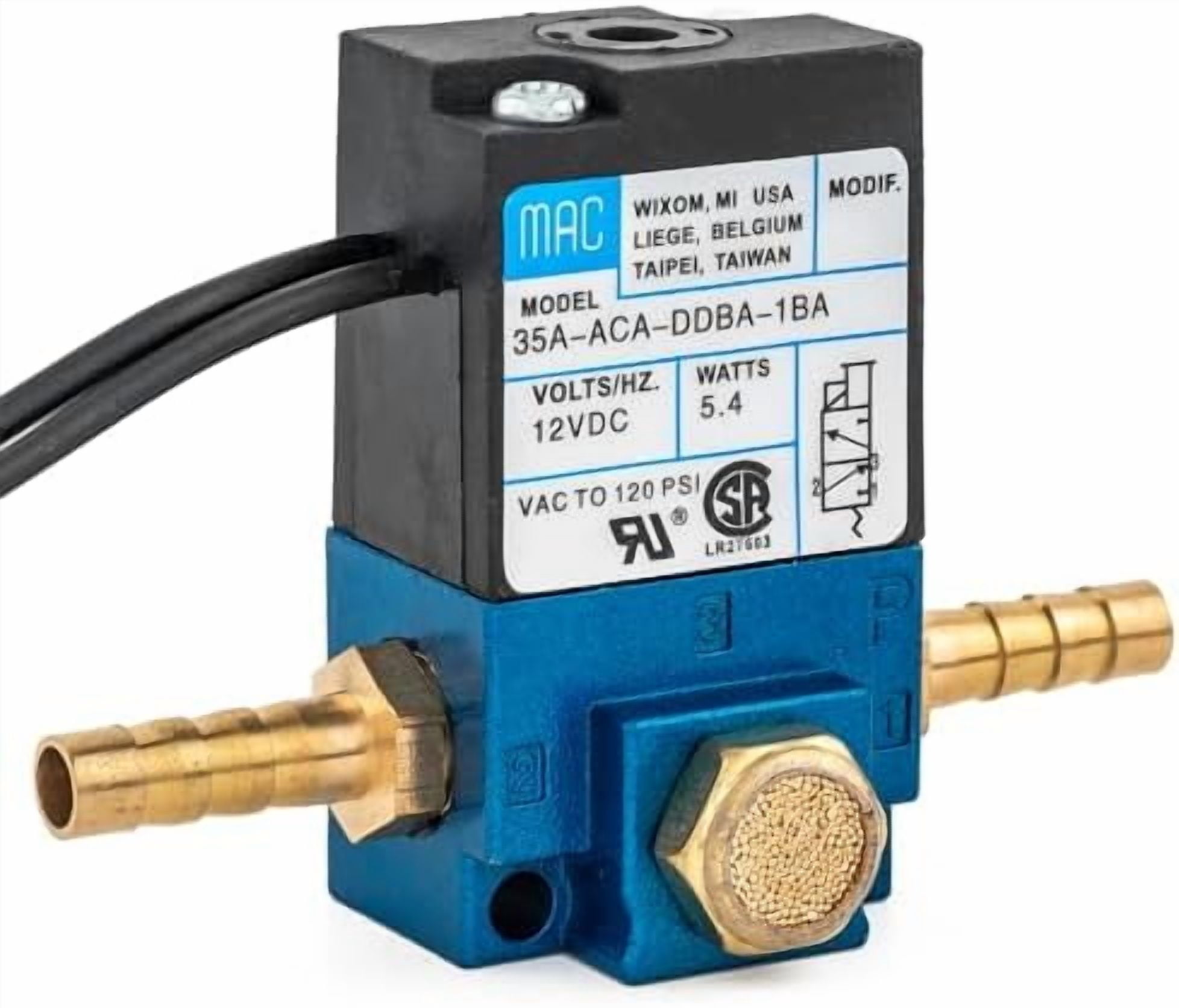 DC 12V 1/8" BSP Thread 3 Way Solenoid Poppet Valve 6mm Barbed Connector ...