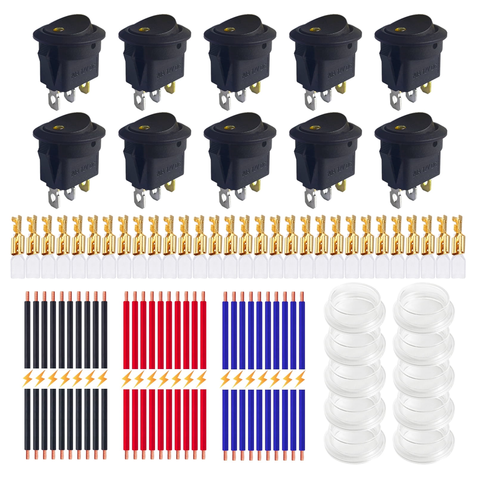 DC 12V 20A Illuminated Round Rocker Switches, Ampper 3 Pin 20MM On/Off ...