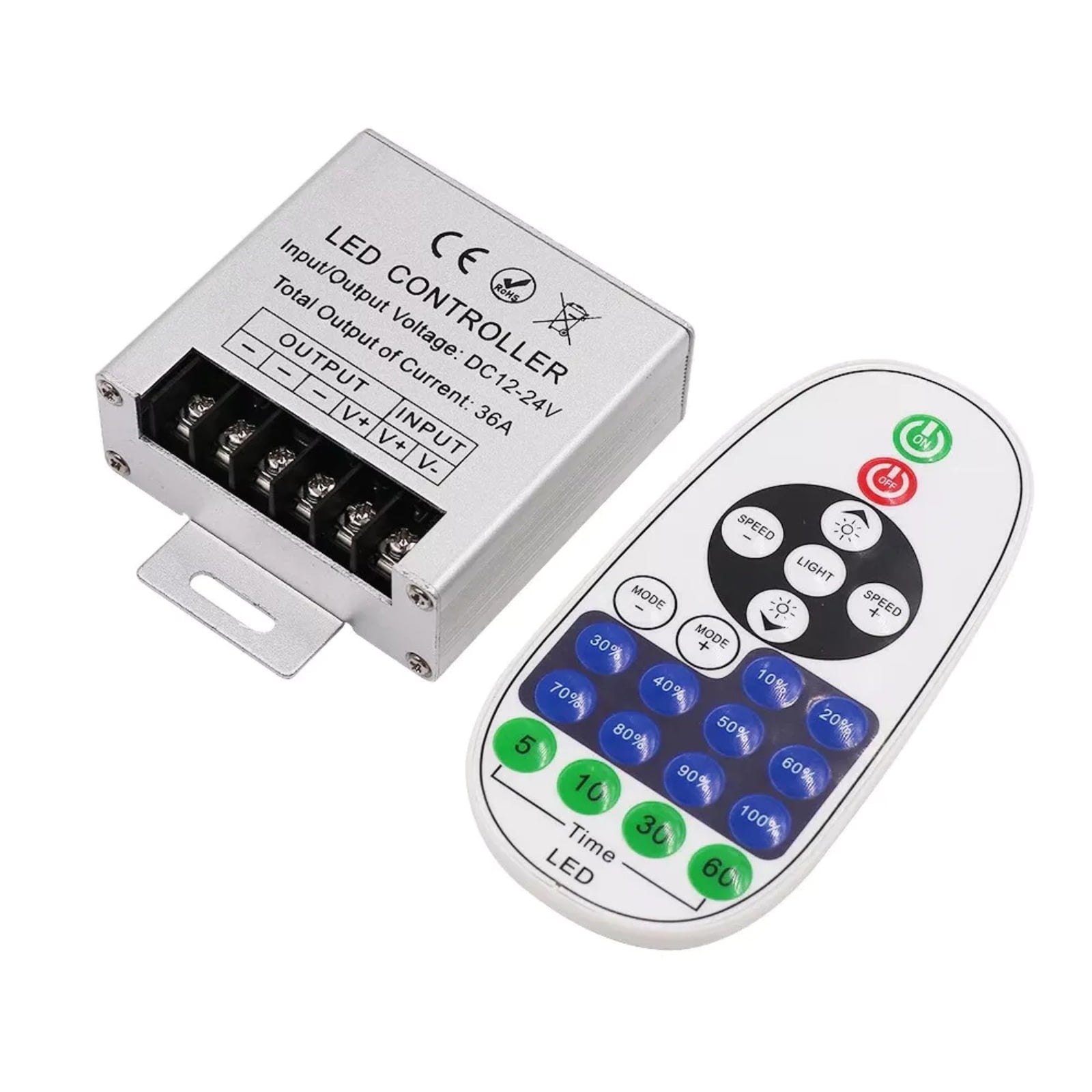 DC 12V 24V LED Light Dimmer Wireless IR 23Keys Remote Controller 36A ...