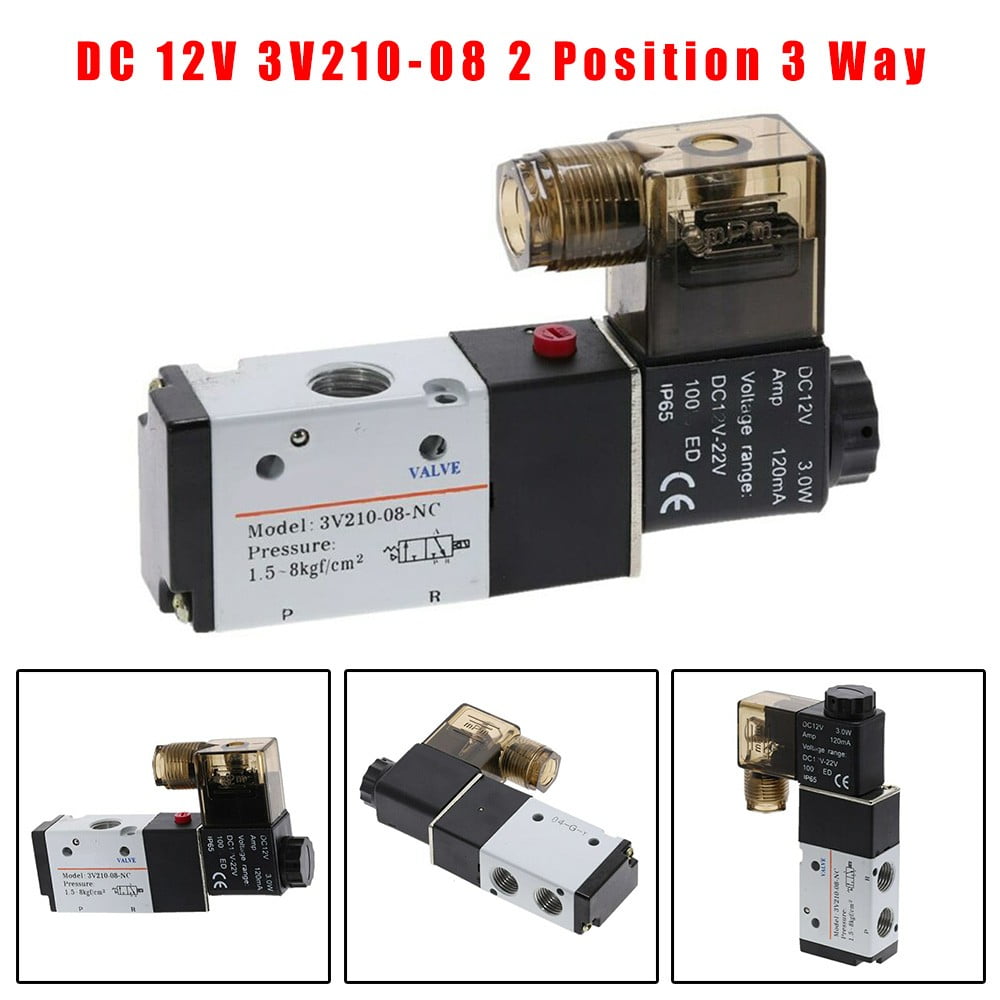 DC 12V 3V210-08 2 Position 3-Way 1/4 PT Air Pneumatic Solenoid Valve 0.15-0.8MPa - Walmart.com
