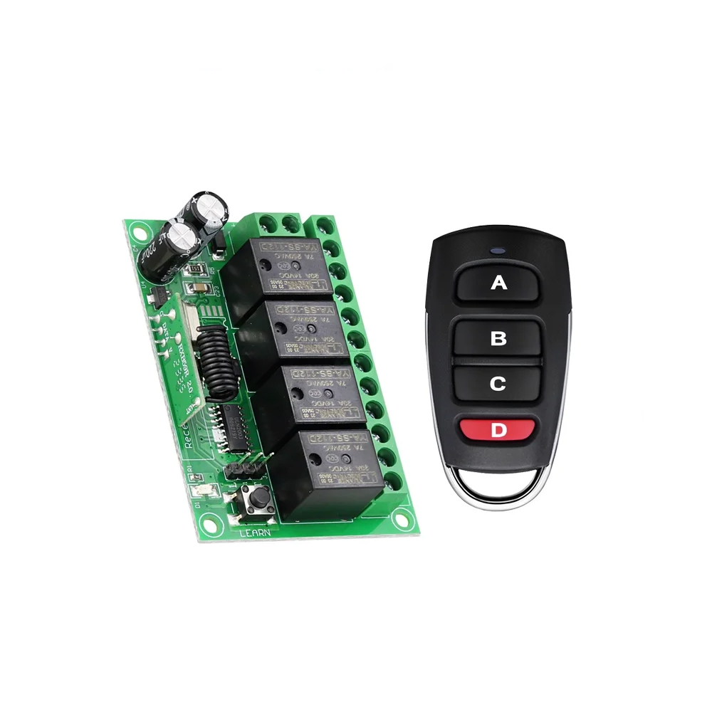 DC 12V 433Mhz Universal Wireless Remote Control Switch 4CH relay ...