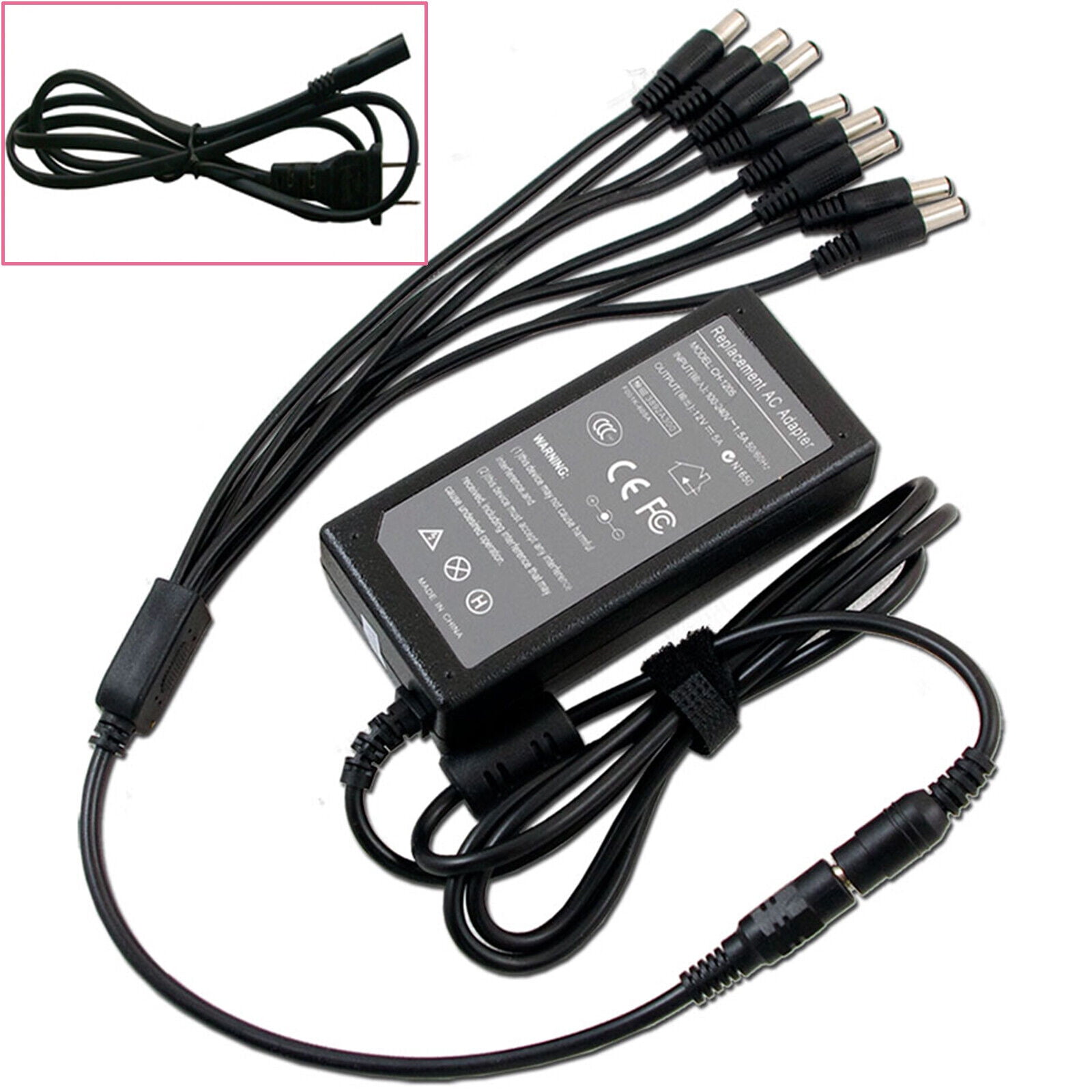 DC 12V 5A Power Supply Adapter +8 Split Power Cable for CCTV Security ...