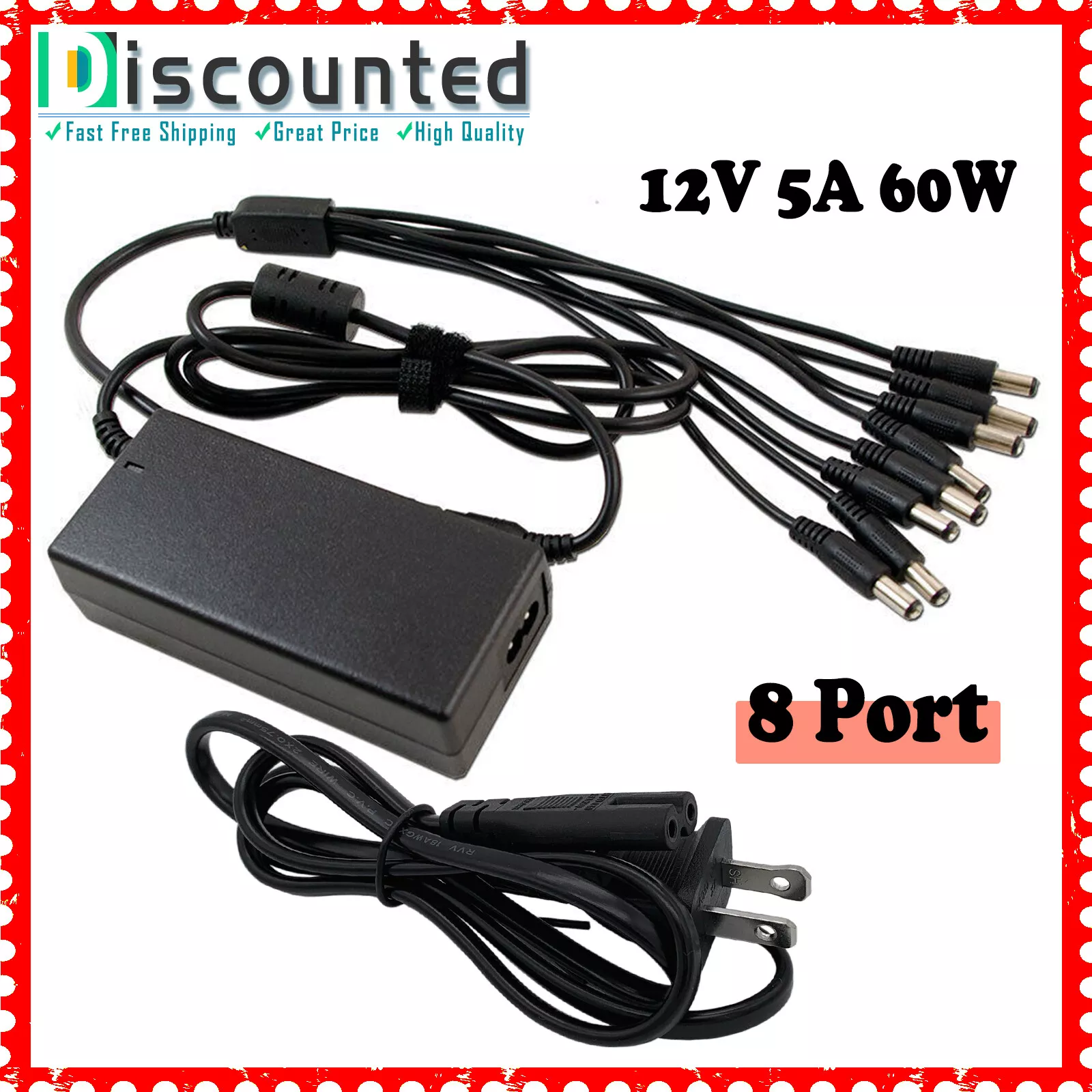 DC 12V 5A Power Supply Adapter /8 Split Power Cable for Night Owl UL ...