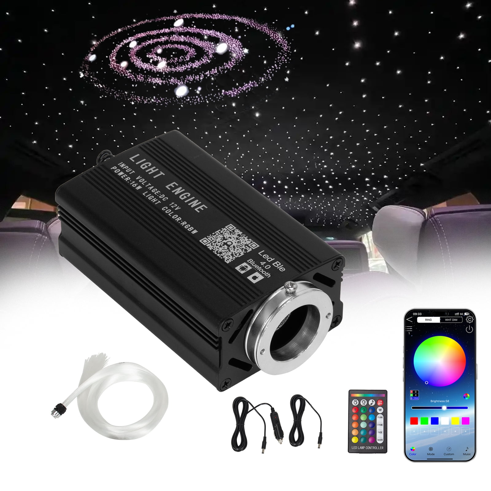 DC 12V Headliner Star Light kit Roof Twinkle Ceiling Light Optic Fiber ...