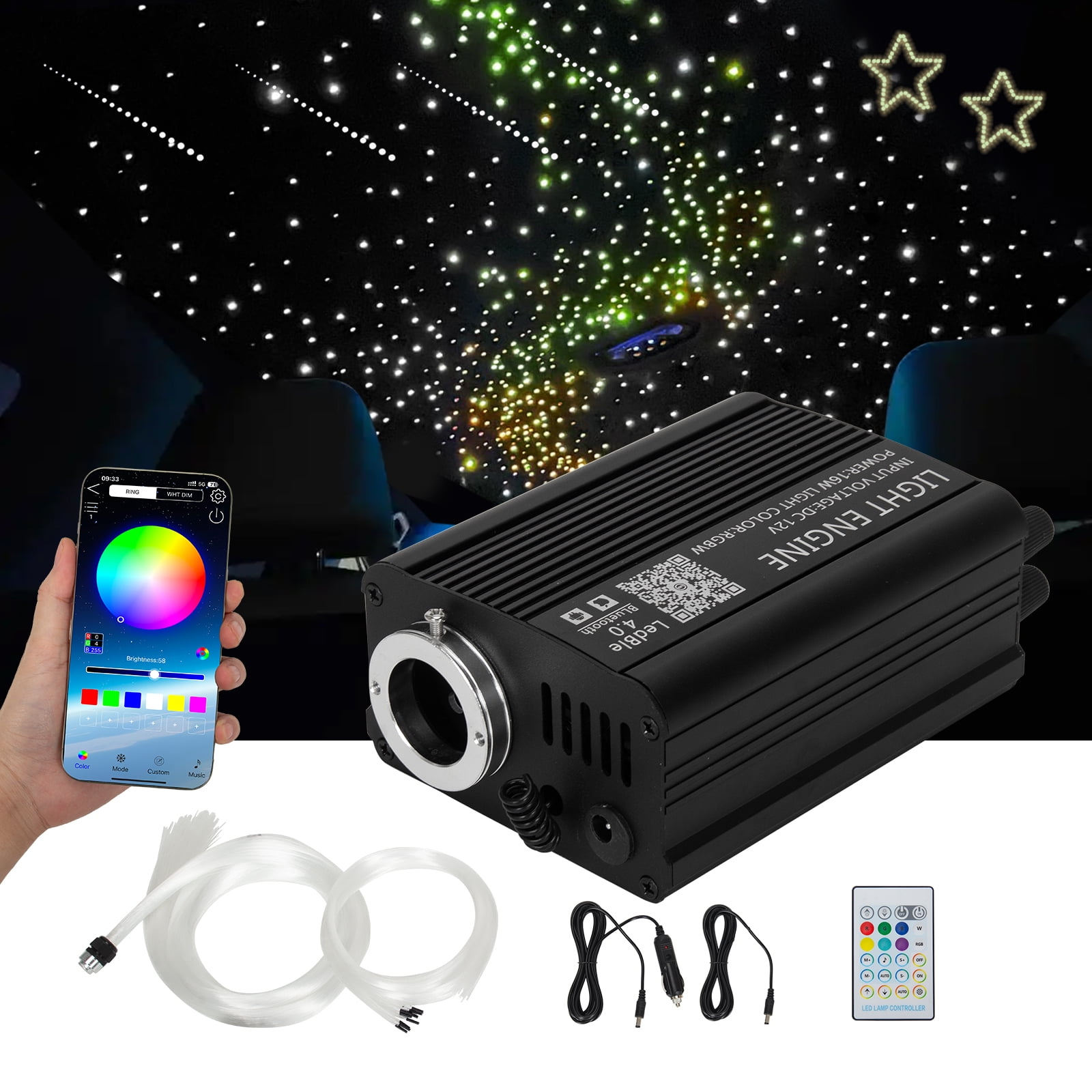 DC 12V Headliner Star Light kit Roof Twinkle Ceiling Light Optic Fiber ...