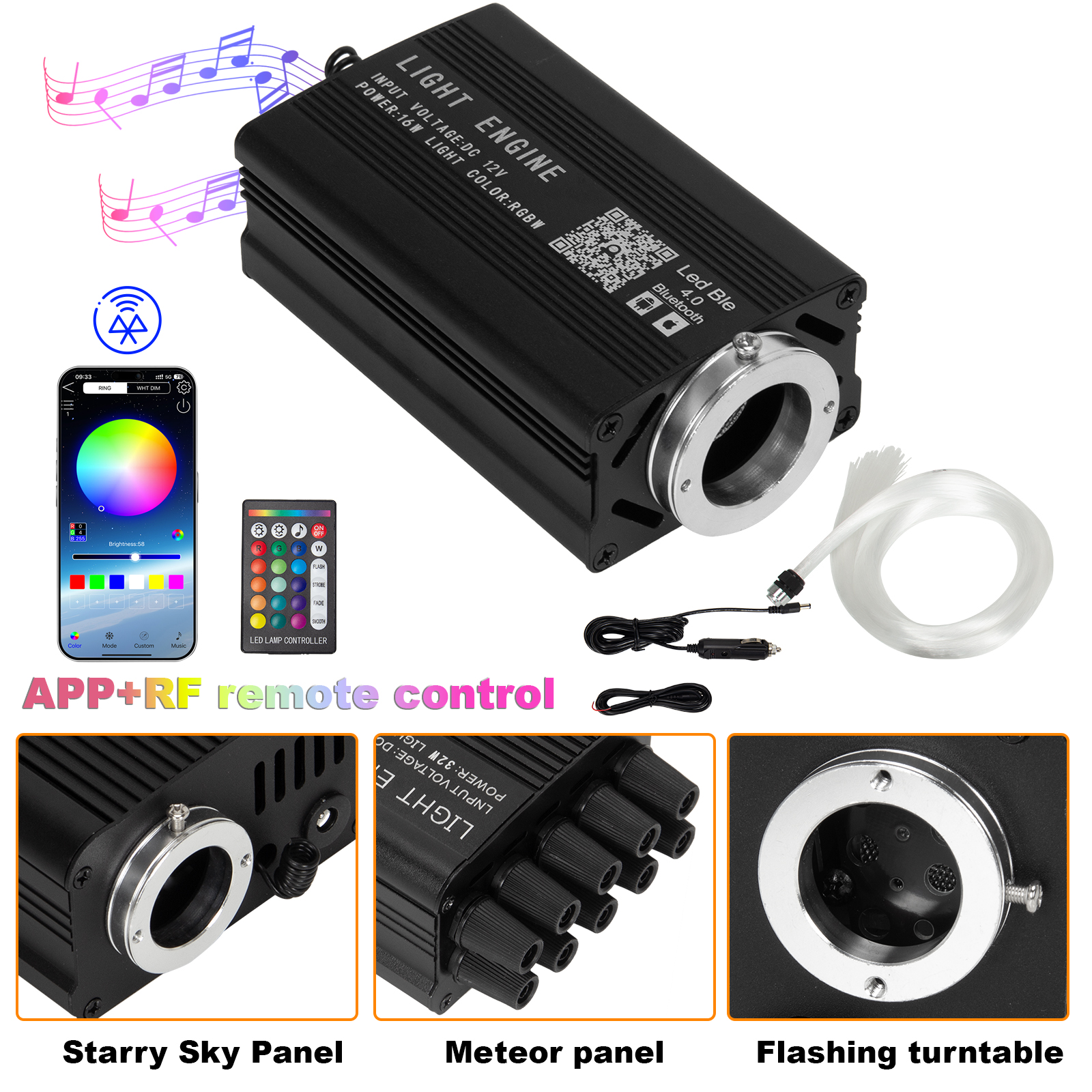 DC 12V Headliner Star Light kit Roof Twinkle Ceiling Light Optic Fiber ...