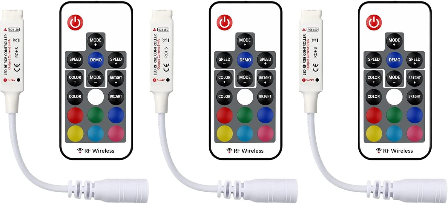 DC 12V RGB LED Controller with 17-Key RF Wireless Remote Control Dimmer ...