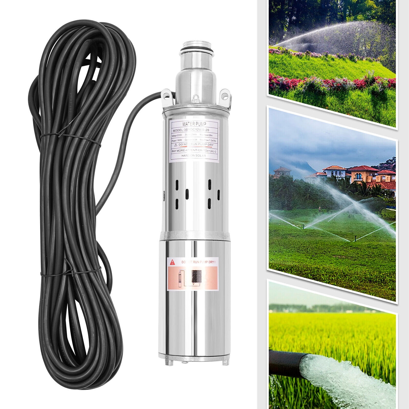 DC 12V Solar Powered Water Pump Submersible Bore Hole Deep Well Farm ...