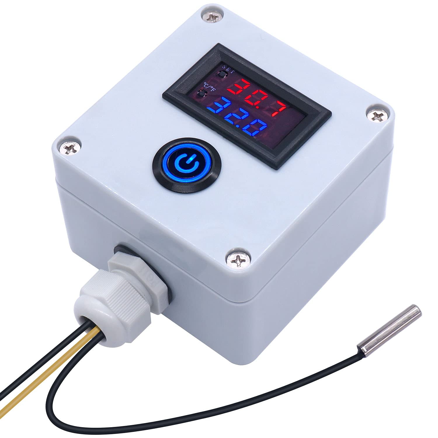 /DC 12V Temperature Controller Box Programmable -50 to 110 ℃ (-58 to 230 °F) Red/Blue LED ...
